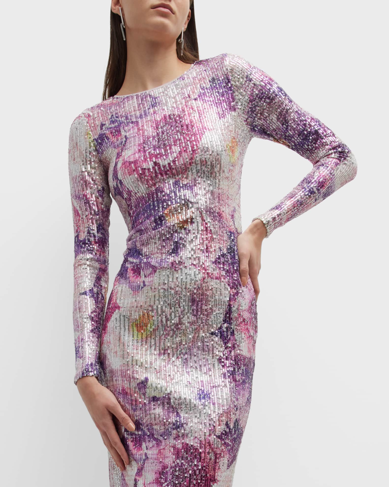Le Superbe Kate Floral Sequined Midi Dress | Neiman Marcus