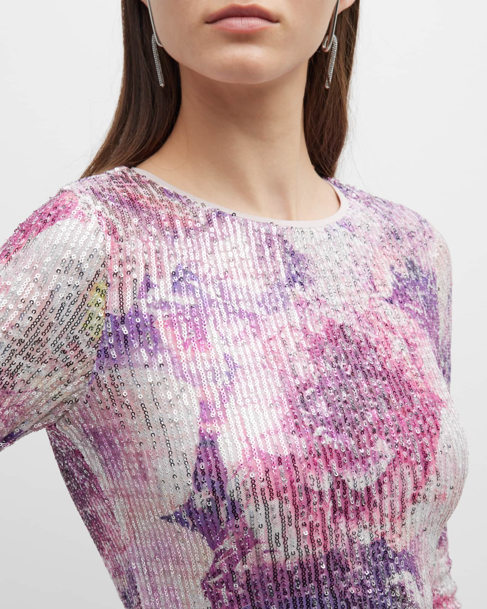 Le Superbe Kate Floral Sequined Midi Dress | Neiman Marcus