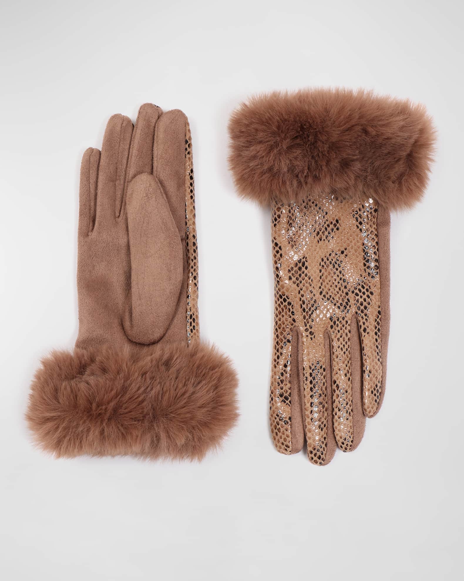 Pia Rossini Sia Metallic Snakeskin Faux Fur Gloves | Neiman Marcus