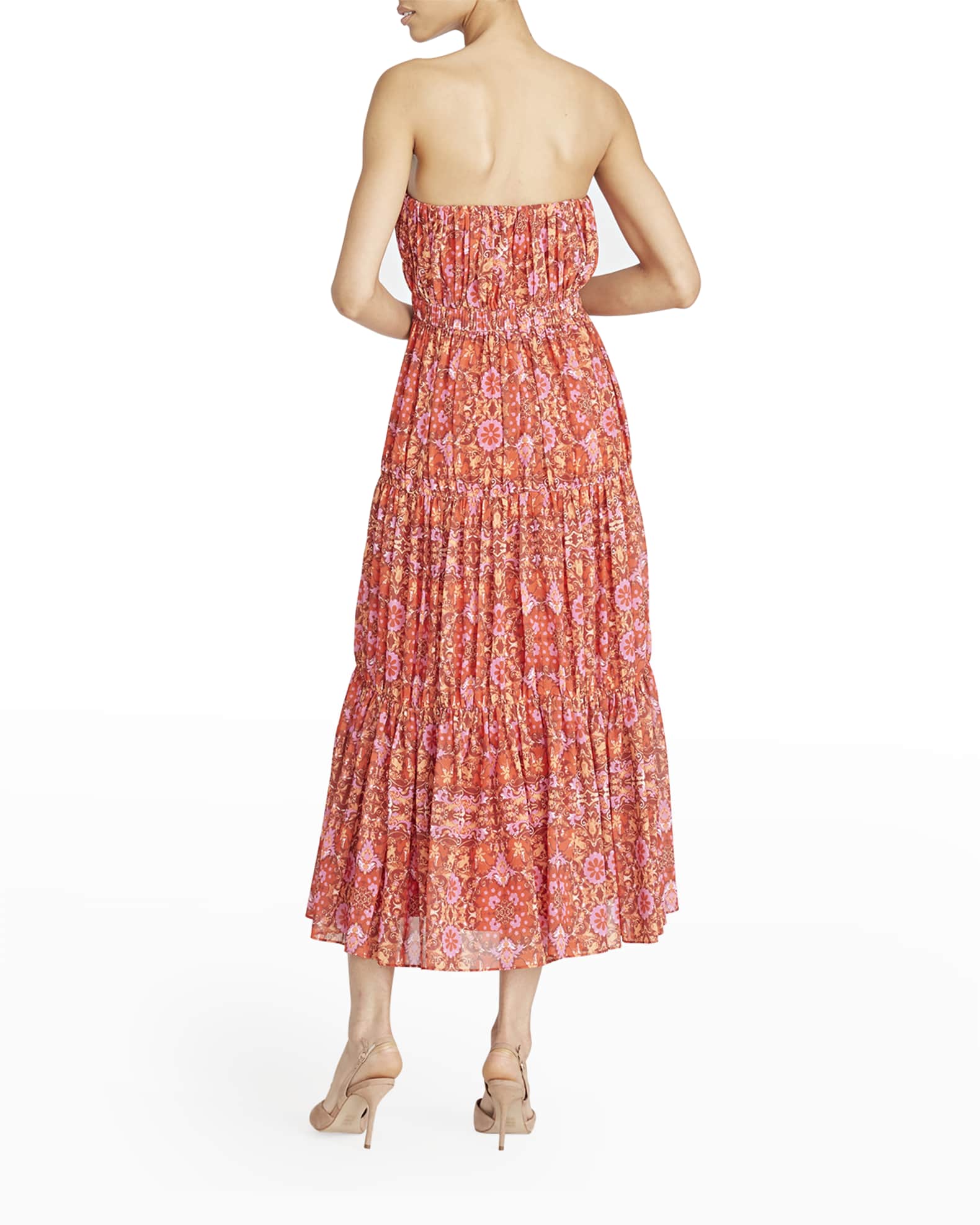 AMUR Mariana Floral-Print Strapless Midi Dress | Neiman Marcus