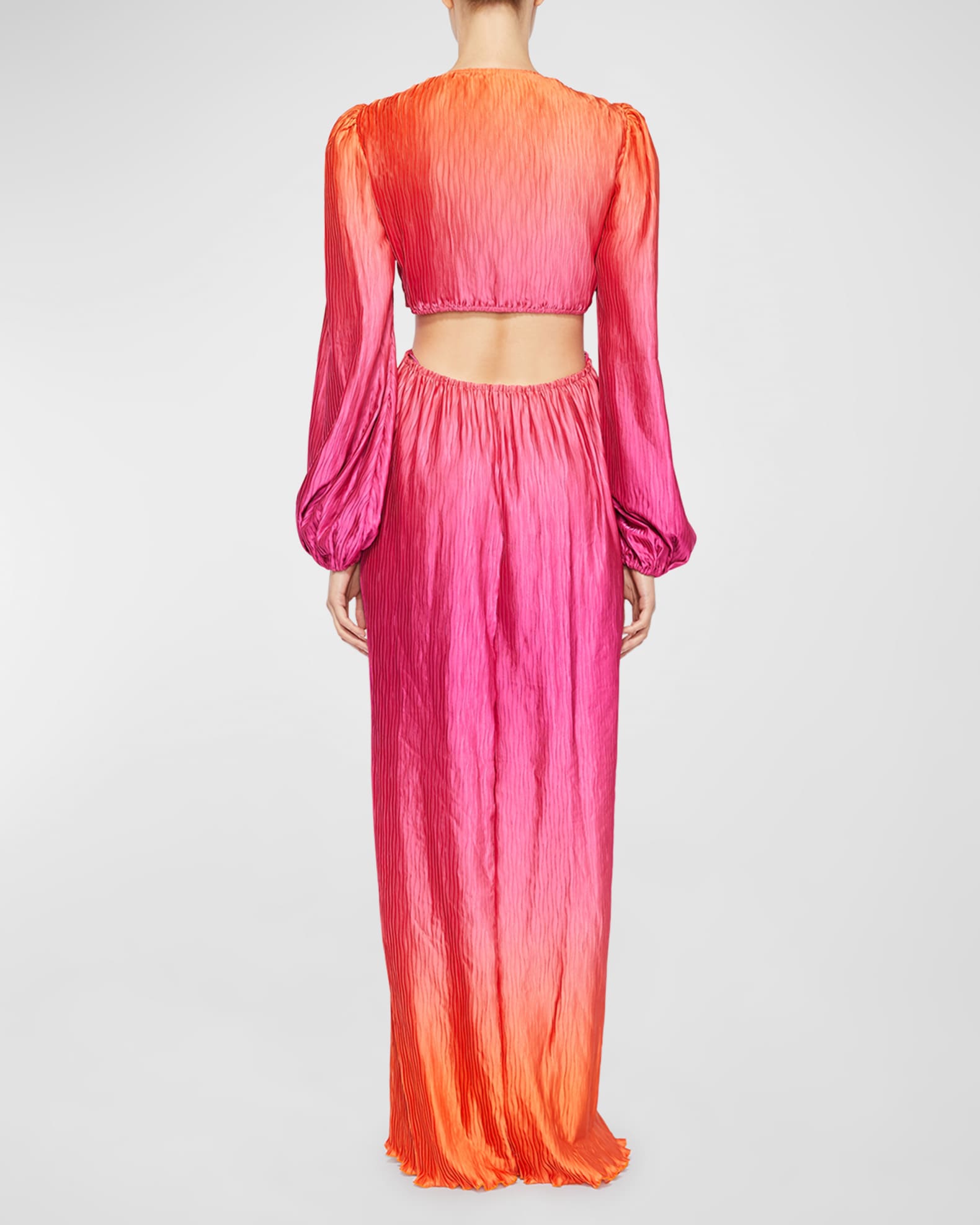 SIMKHAI Jaelyn Ombre Plisse Cutout Maxi Dress | Neiman Marcus