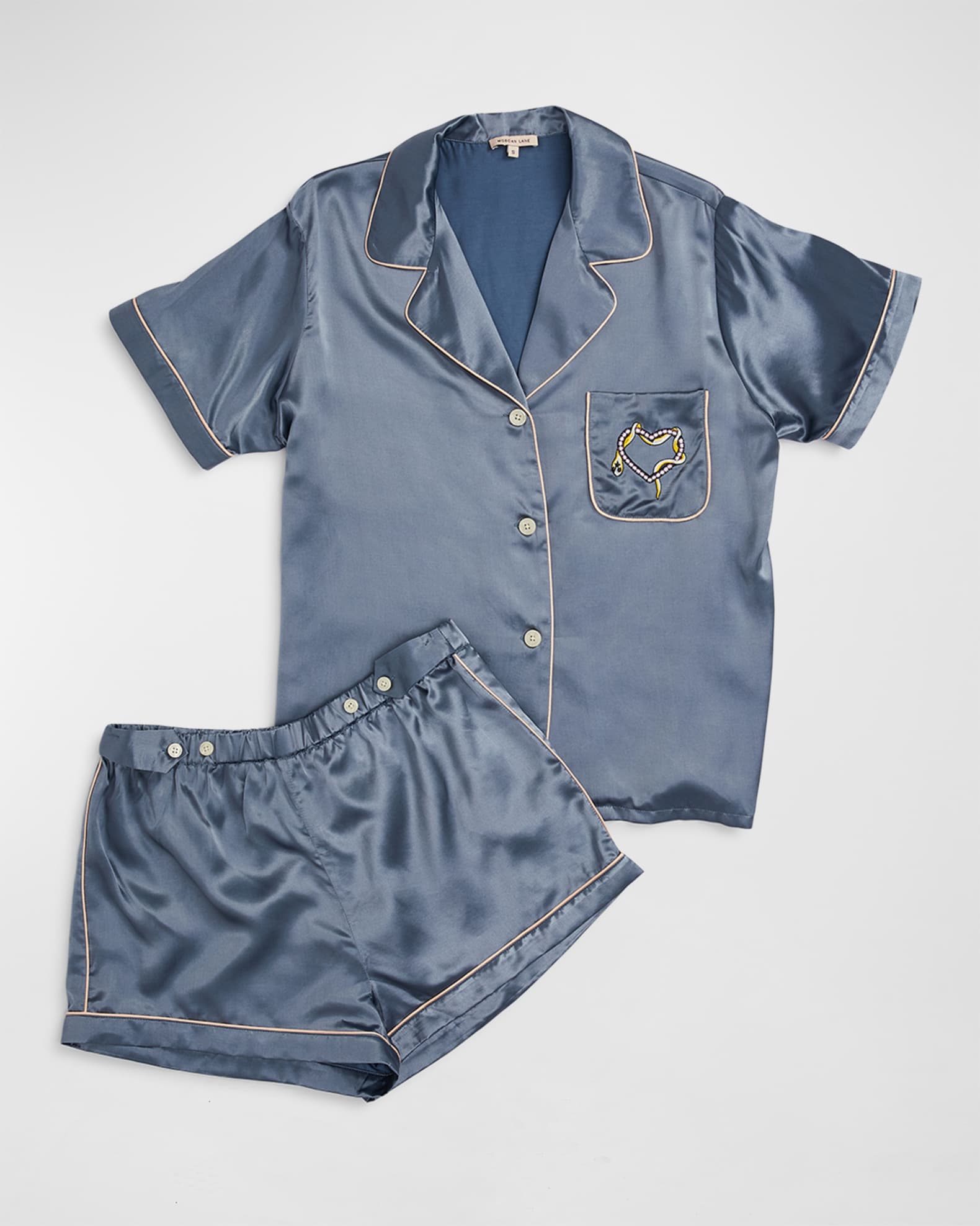 Morgan Lane Katelyn Fiona Embroidered Silk Pajama Set | Neiman Marcus