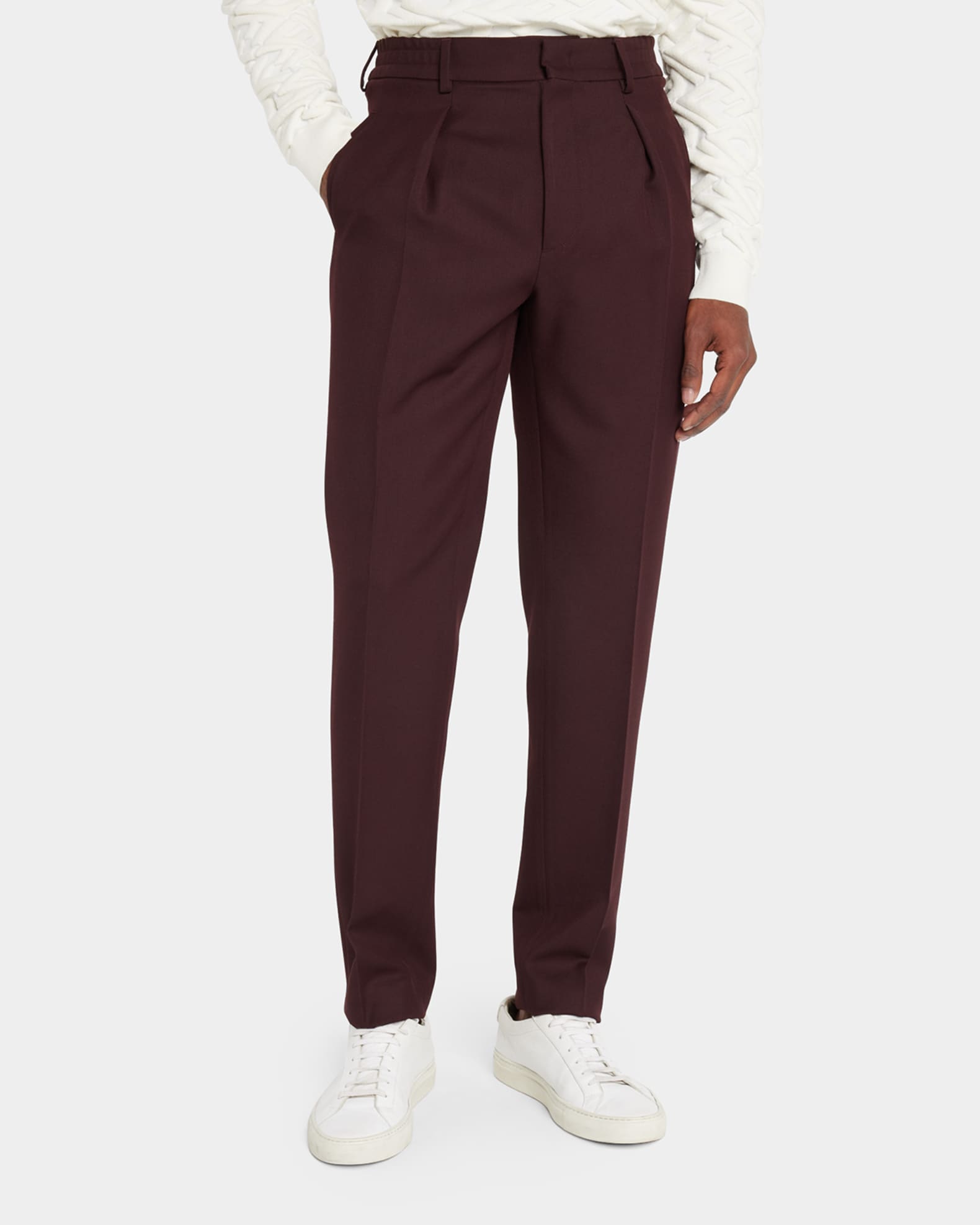 Fendi Men's Pleated Cavalry Wool Twill Trousers | Neiman Marcus