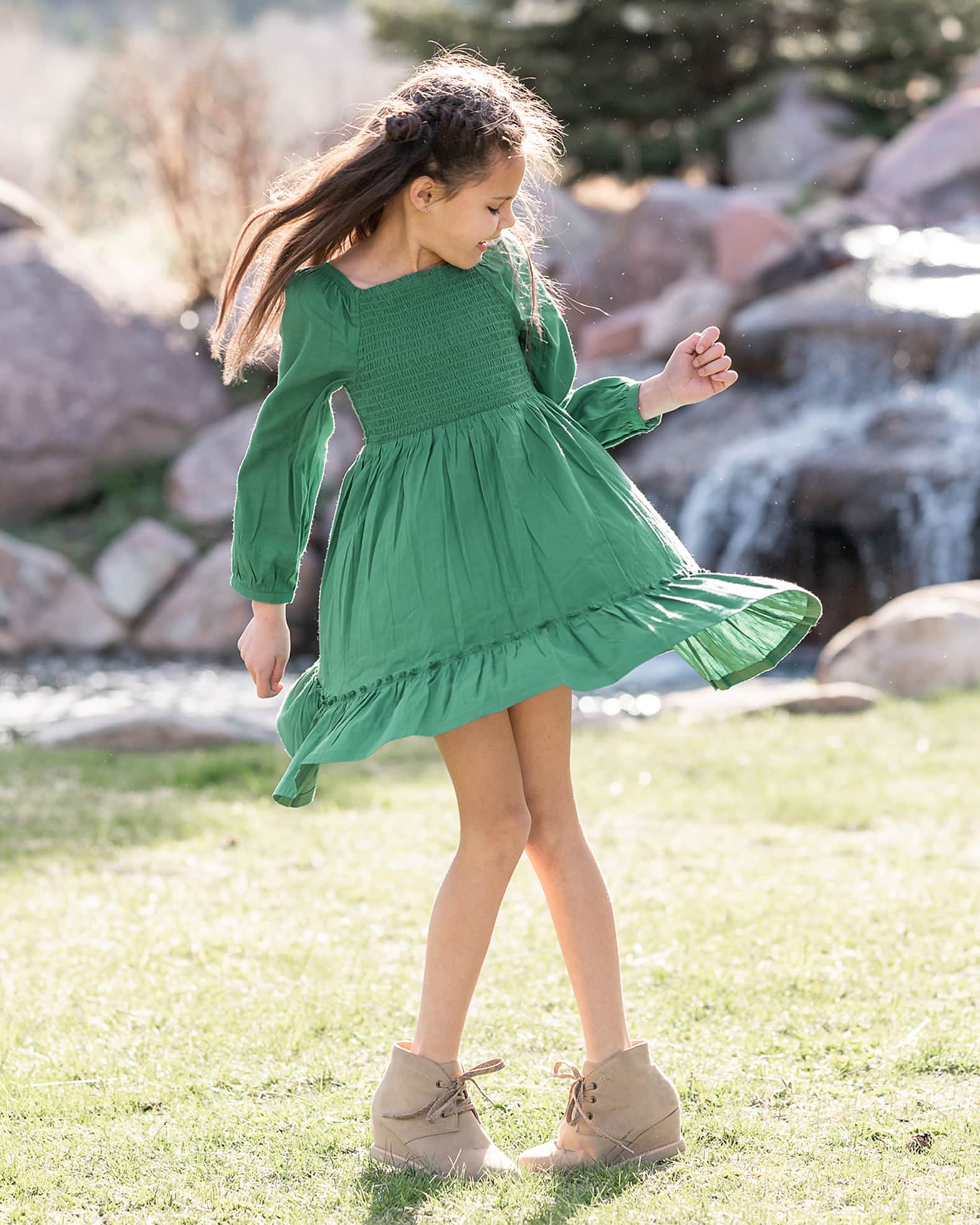 RuffleButts Girl's Smocked Woven Ruffle Dress, Size 3M-8 | Neiman Marcus