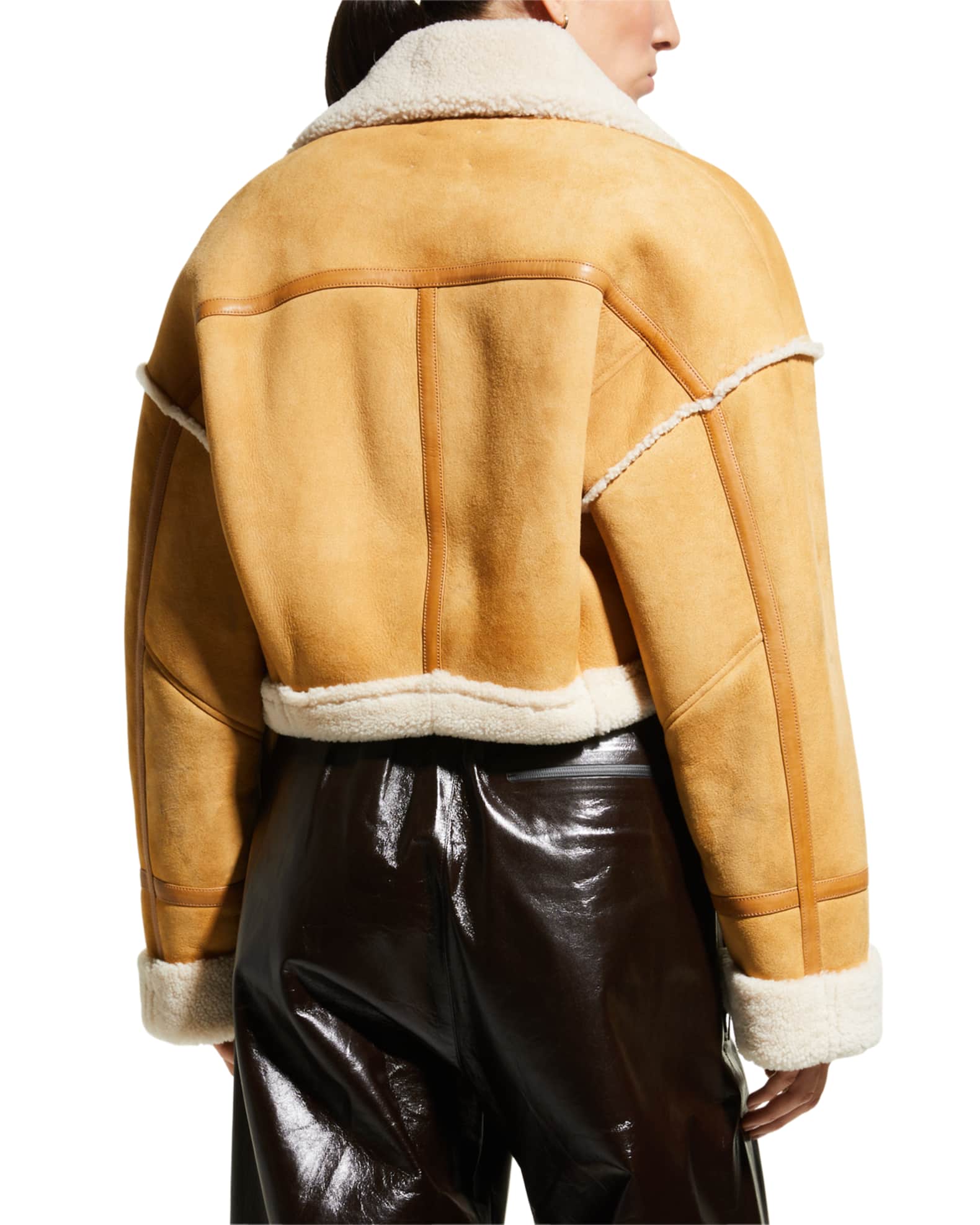 HALFBOY Cropped Aviator Jacket w/ Shearling Trim | Neiman Marcus
