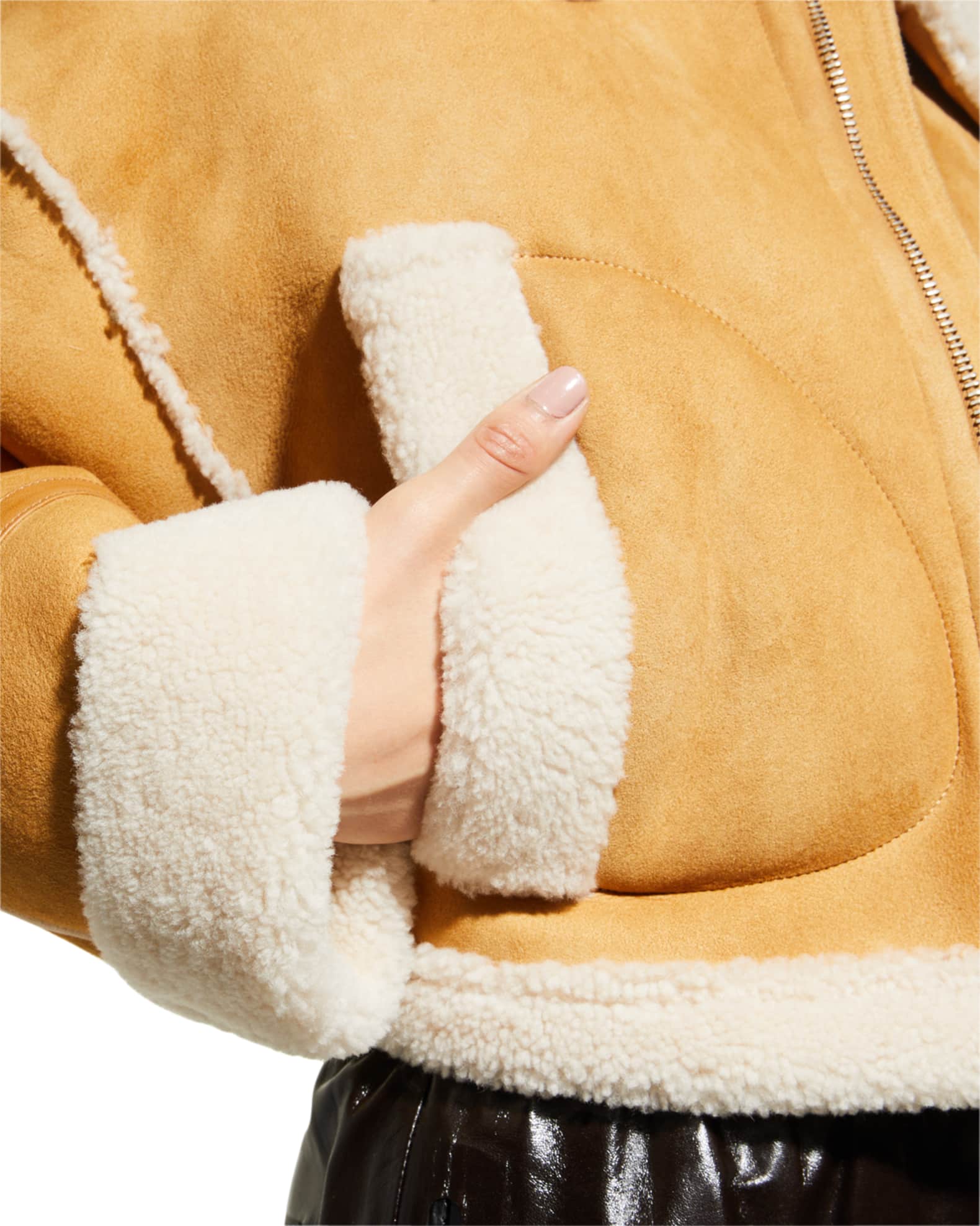 HALFBOY Cropped Aviator Jacket w/ Shearling Trim | Neiman Marcus