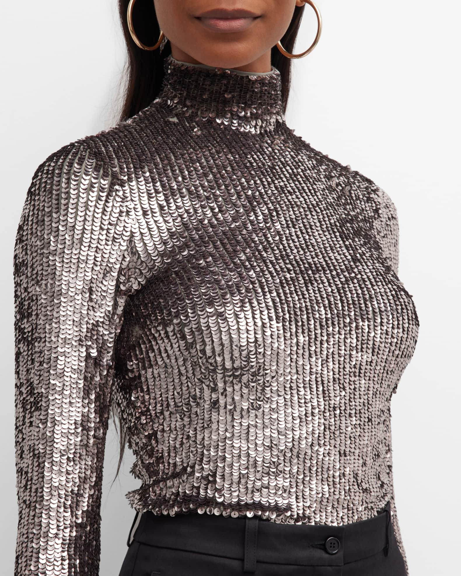 INTERIOR Frances Sequin Turtleneck Top | Neiman Marcus