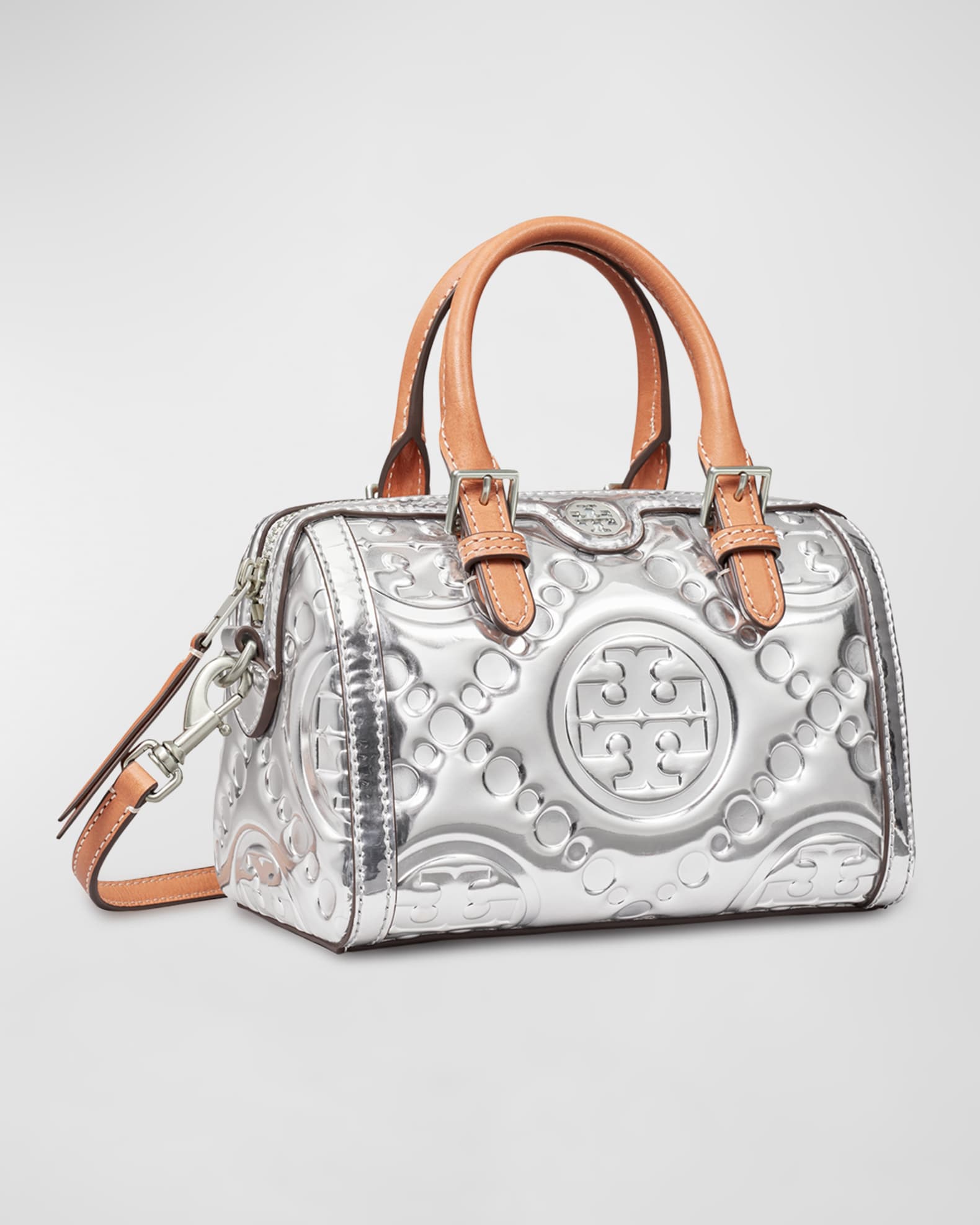 Tory Burch T Monogram Embossed Metallic Barrel Crossbody Bag | Neiman ...