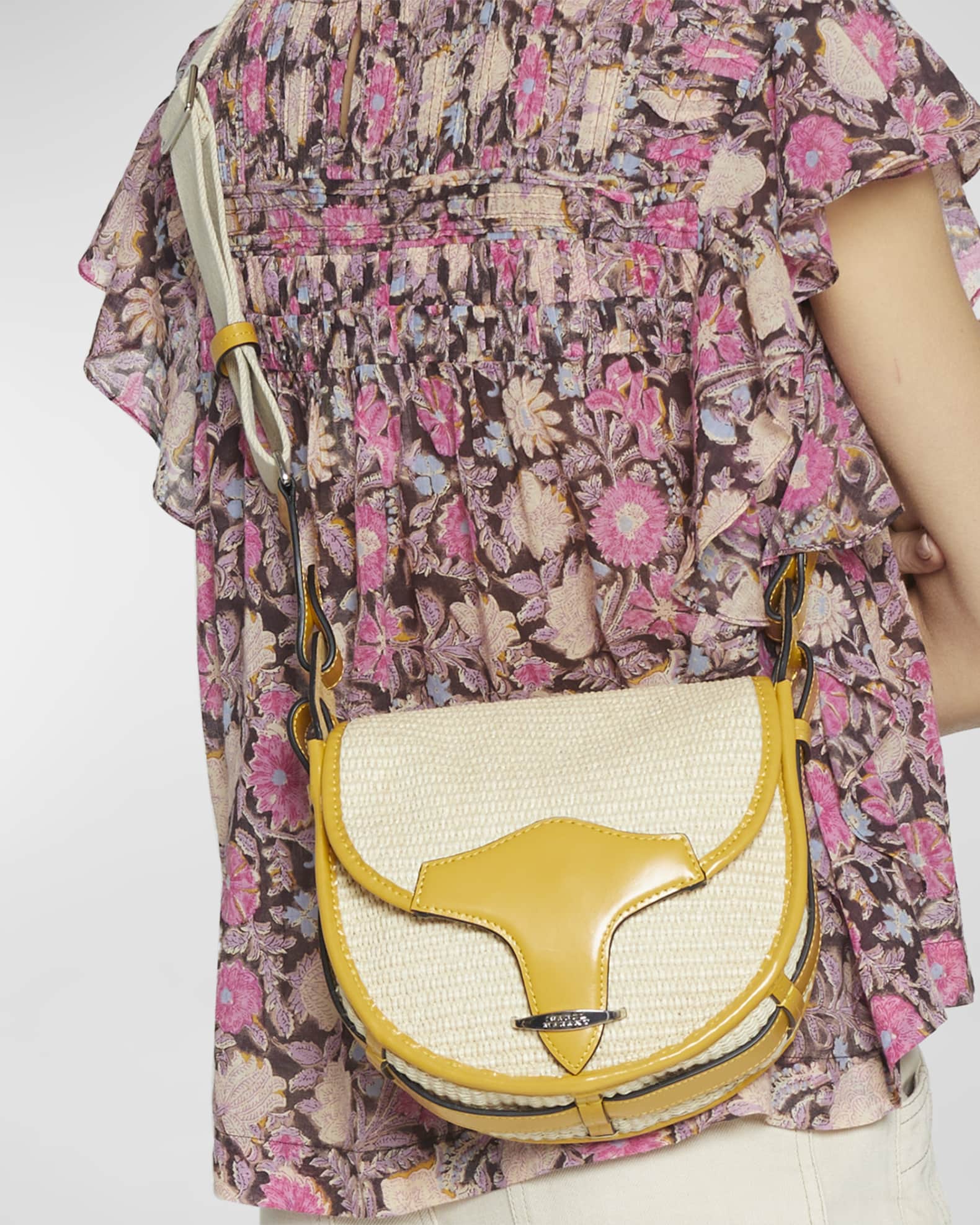 Isabel Marant Botsy Saddle Raffia Crossbody Bag | Neiman Marcus