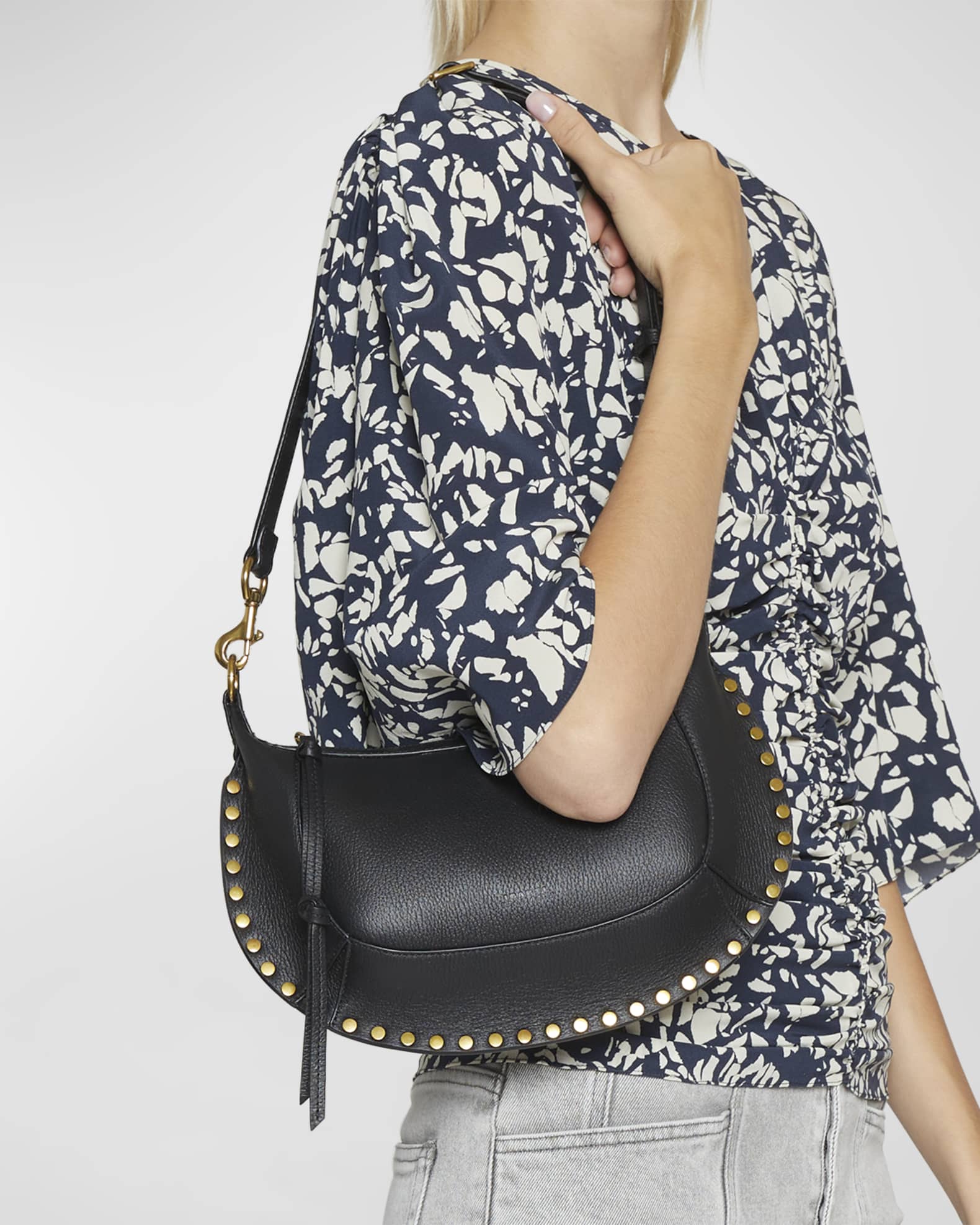 Isabel Marant Oskan Moon Grainy Leather Shoulder Bag | Neiman Marcus