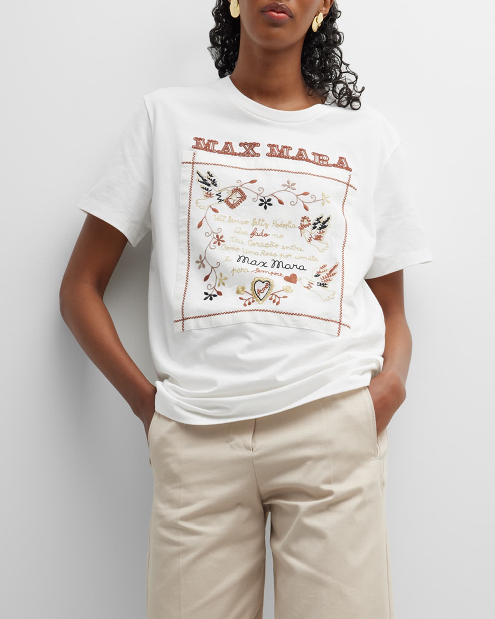 Max Mara Logo Embroidered Short-Sleeve T-Shirt | Neiman Marcus