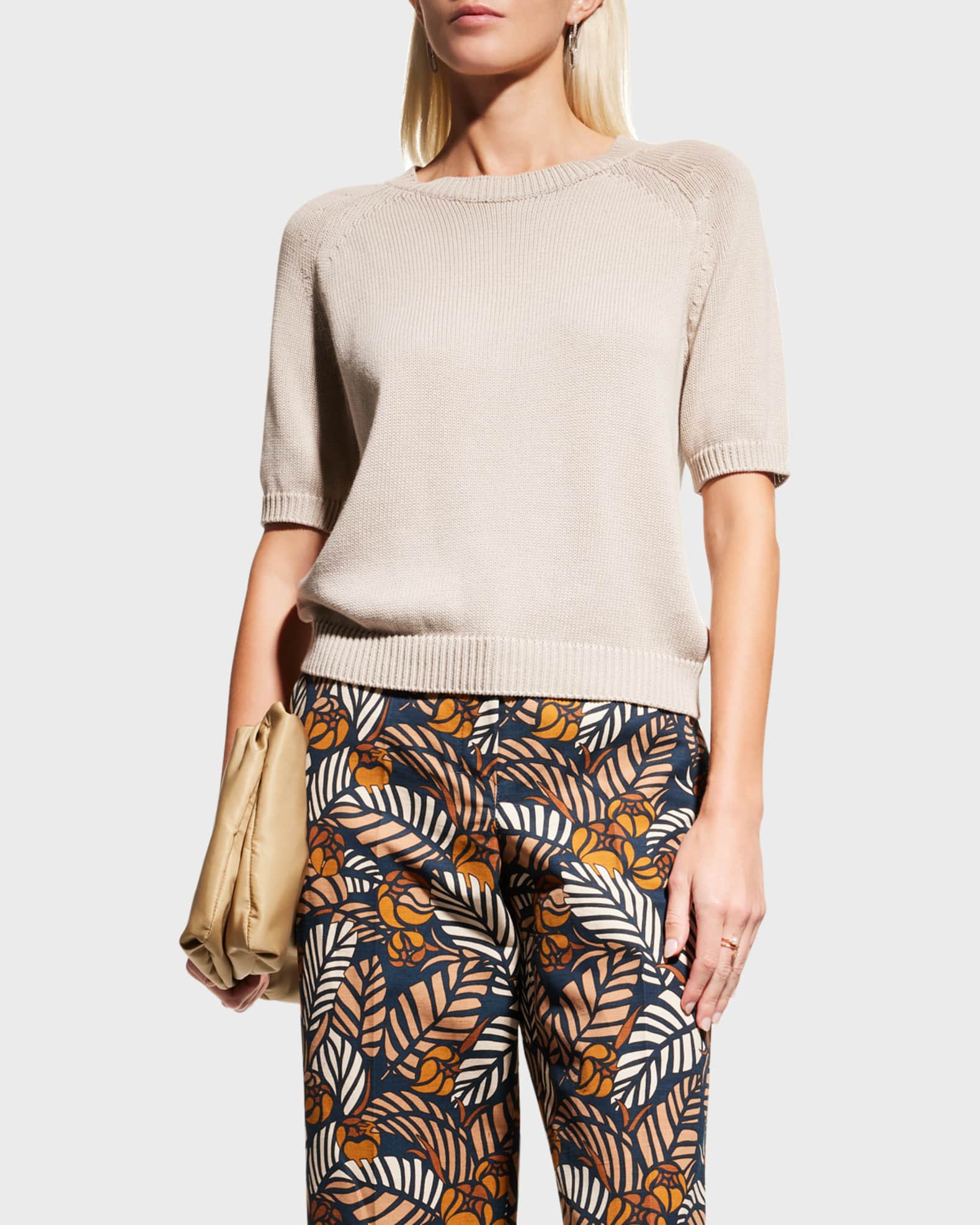 Max Mara Corinne Short-Sleeve Cotton Sweater | Neiman Marcus