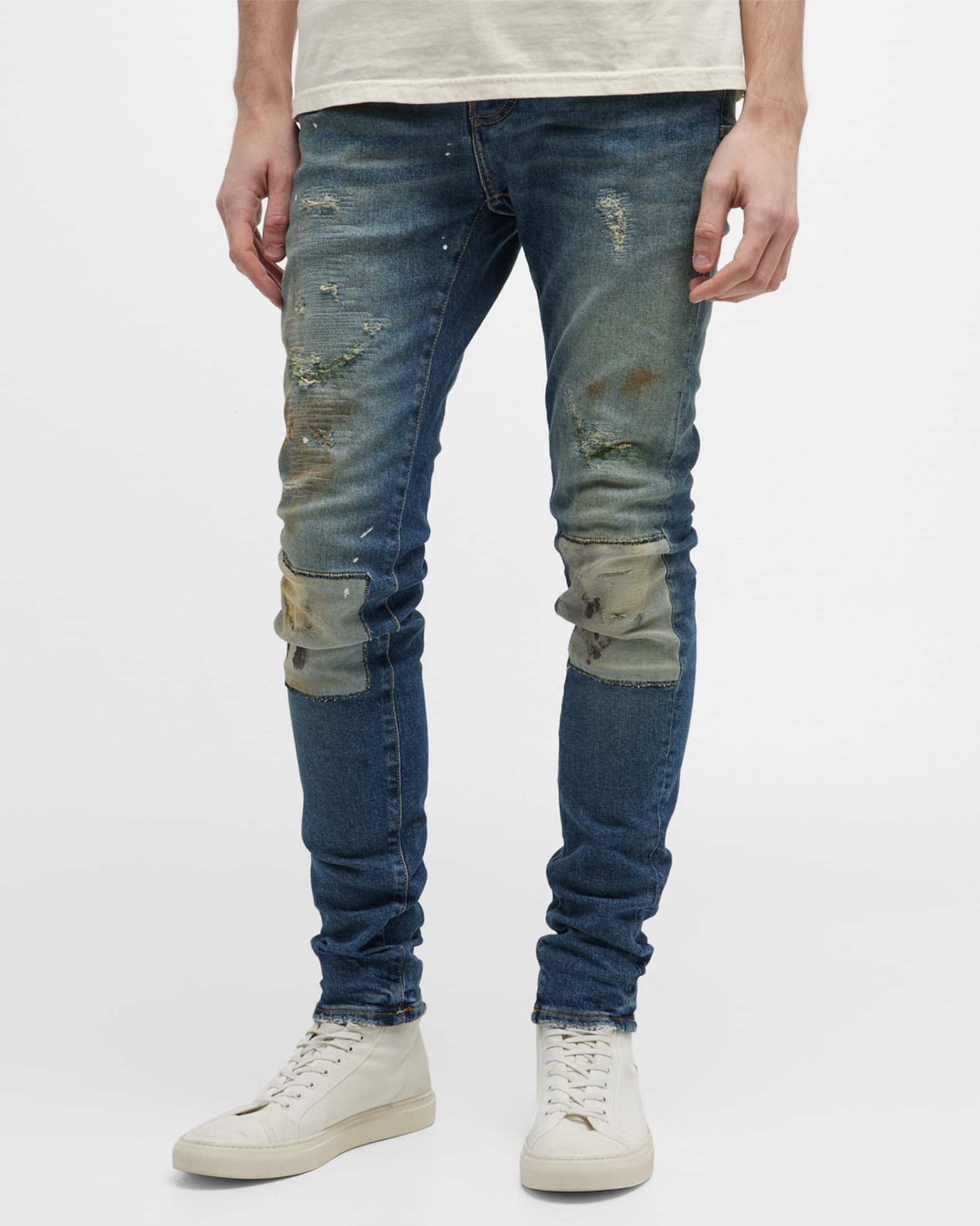 PURPLE Men's Patched Dirty Vintage Jeans | Neiman Marcus