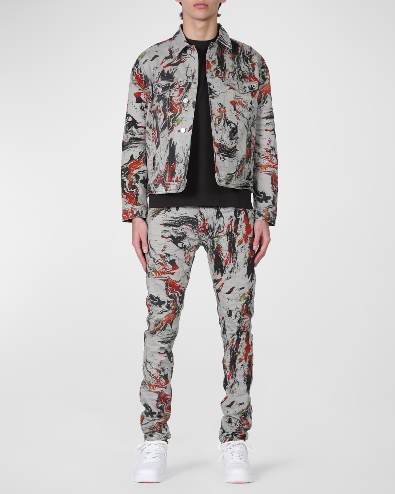 PURPLE Men's Marble-Print Trucker Jacket | Neiman Marcus