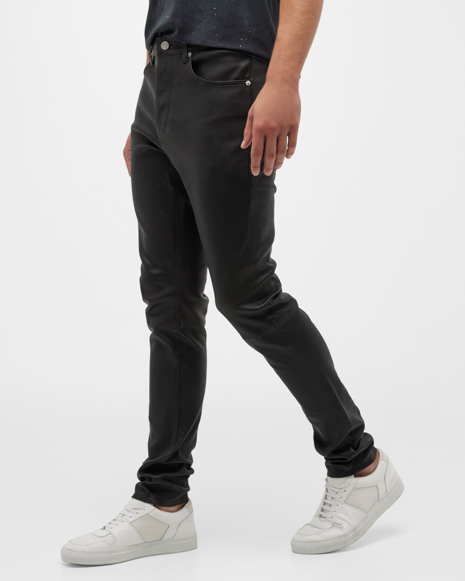 PURPLE Men's Stretch Leather Skinny Pants | Neiman Marcus