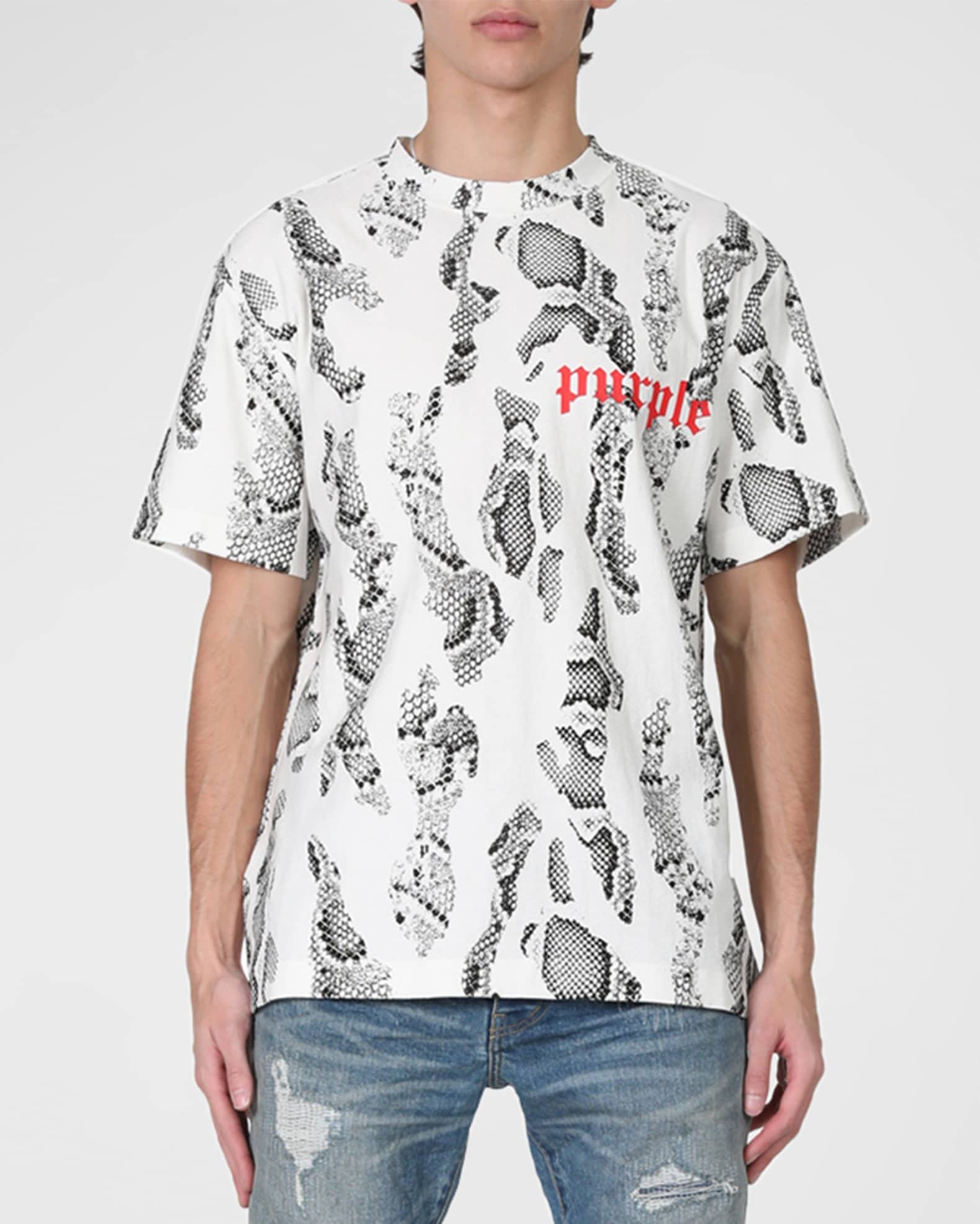 PURPLE Men's Snake-Print Logo T-Shirt | Neiman Marcus