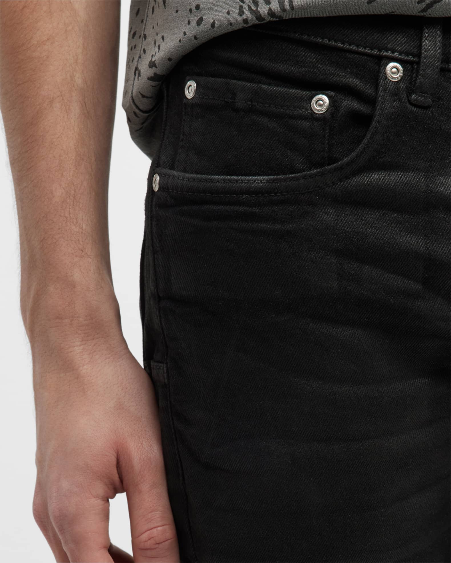 PURPLE Men's Oil-Coated Skinny Jeans | Neiman Marcus