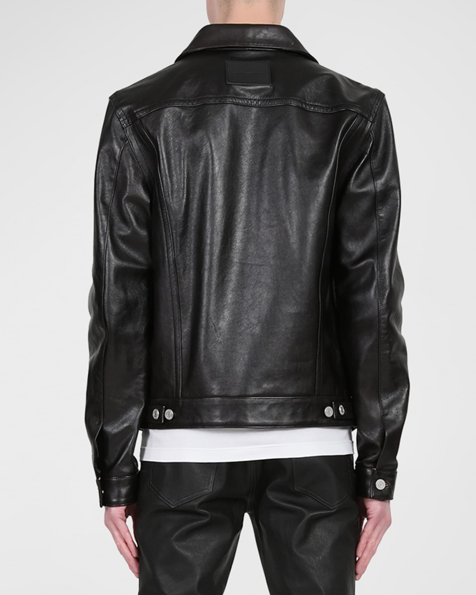 PURPLE Men's Lambskin Leather Trucker Jacket | Neiman Marcus