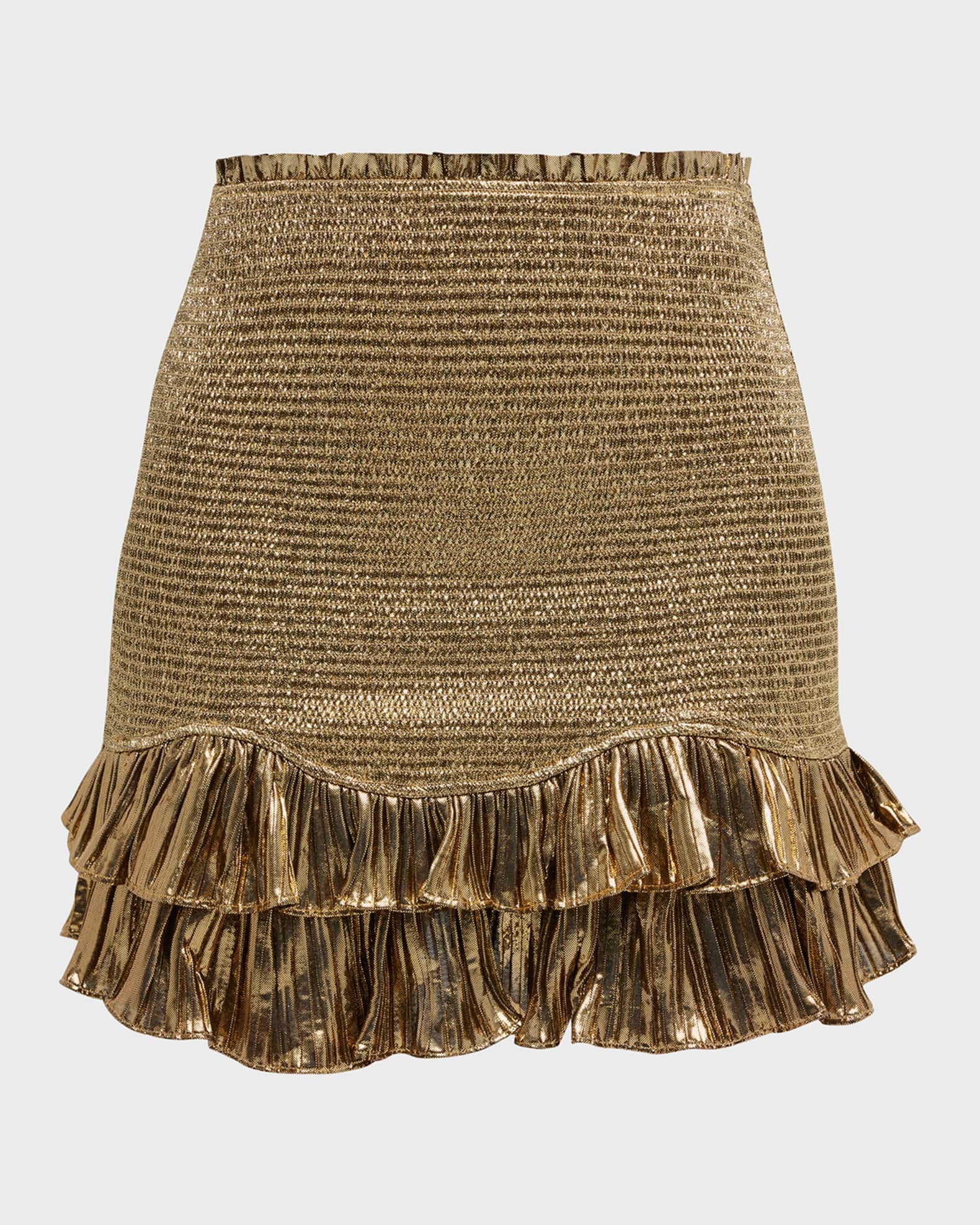 Loveshackfancy Nolita Metallic Smocked Mini Skirt Neiman Marcus