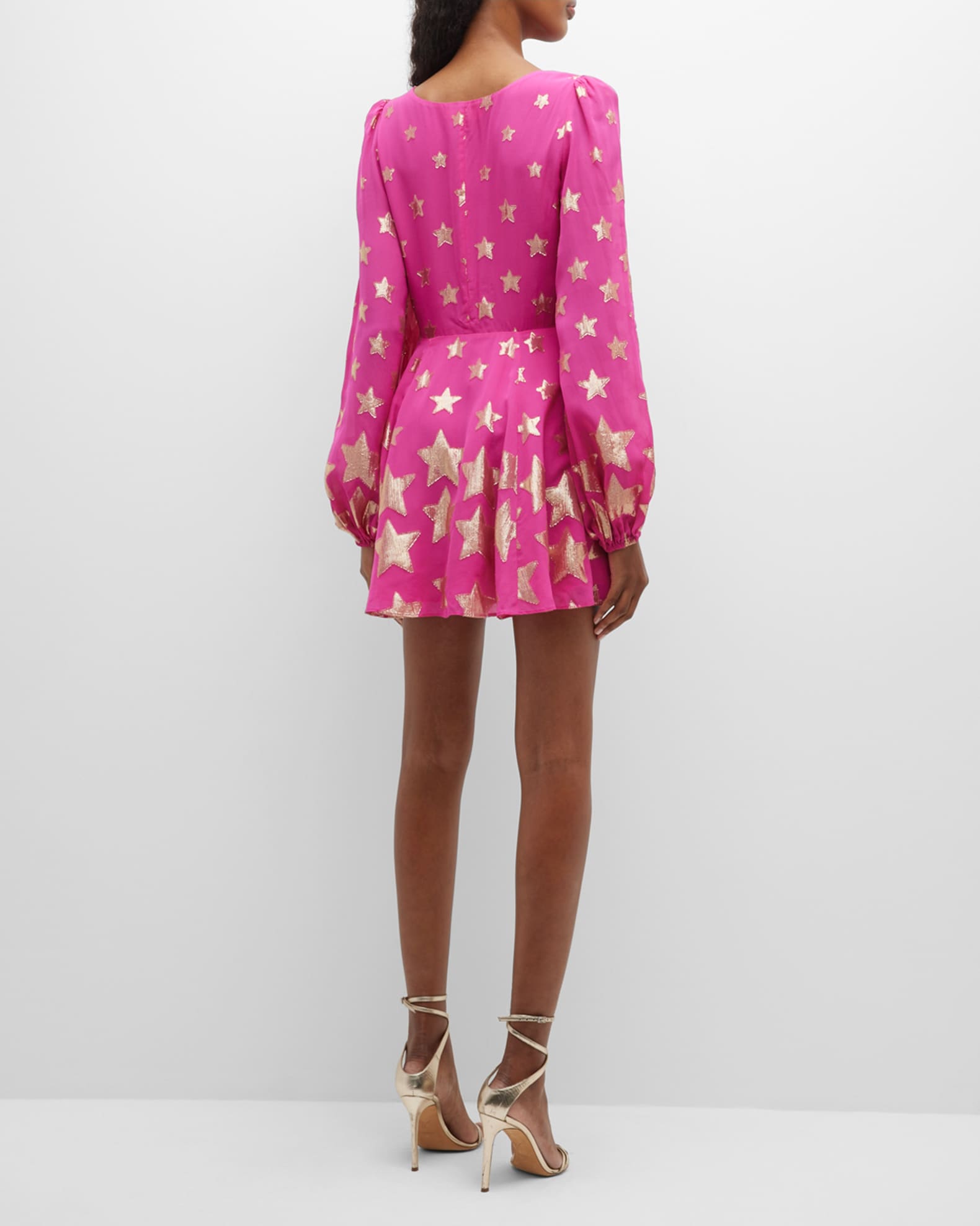 LoveShackFancy Ivette Puff-Sleeve Golden Star Mini Dress | Neiman Marcus