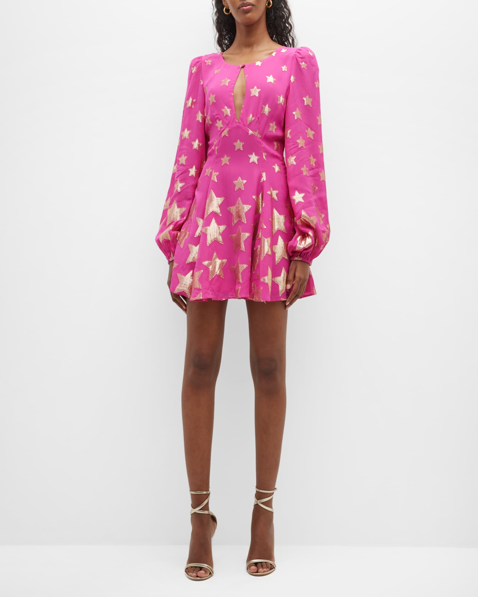 LoveShackFancy Ivette Puff-Sleeve Golden Star Mini Dress | Neiman Marcus