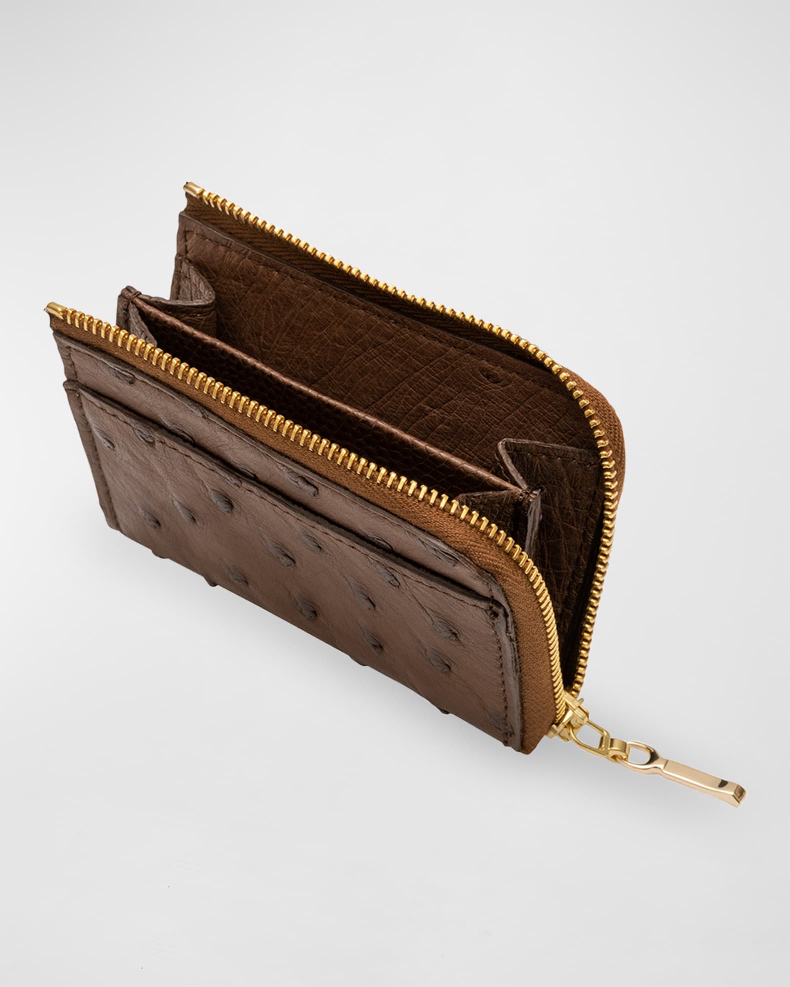 Abas Men's Ostrich Leather Zip Card Case | Neiman Marcus