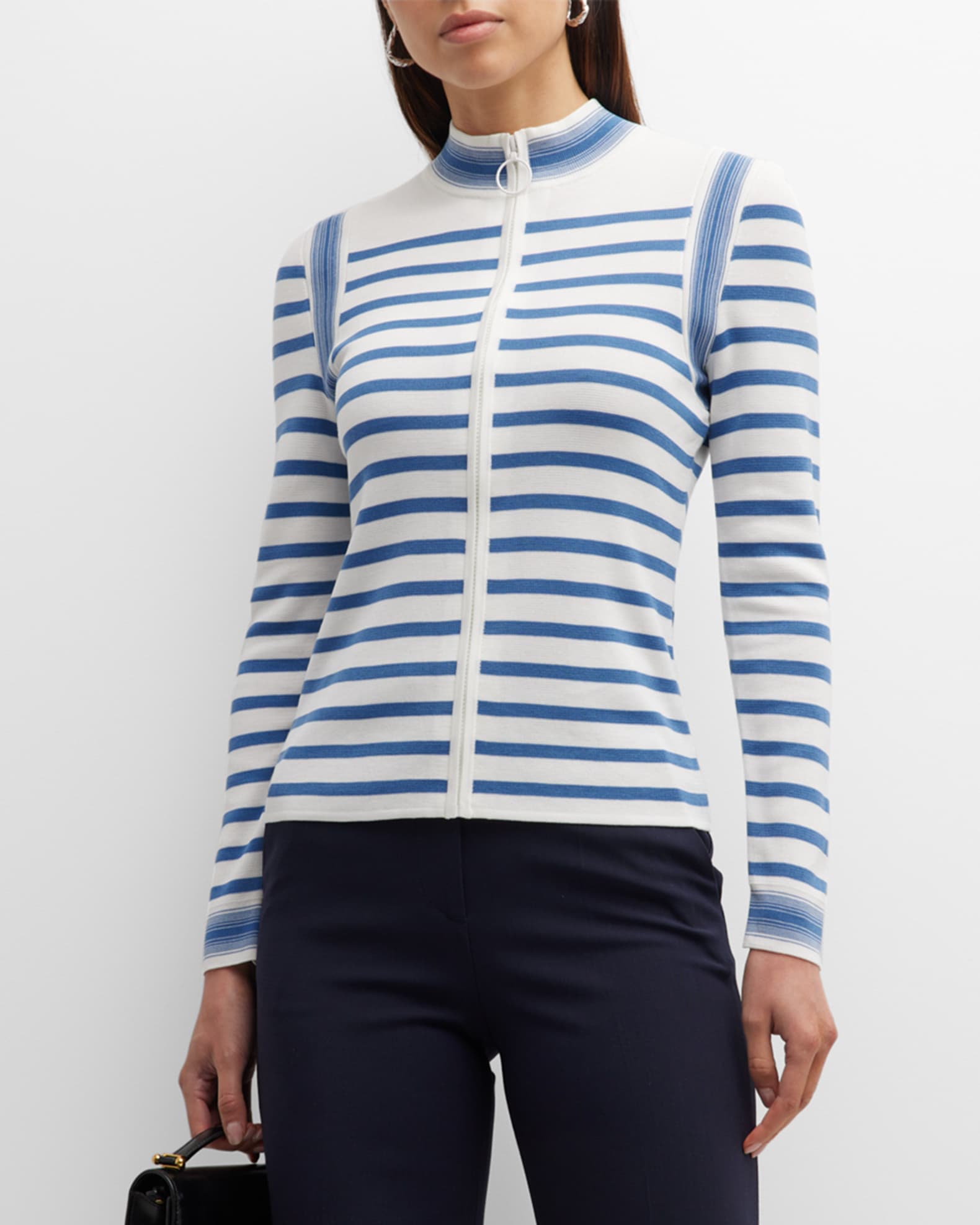 Akris punto Striped Zip-Front Cardigan | Neiman Marcus