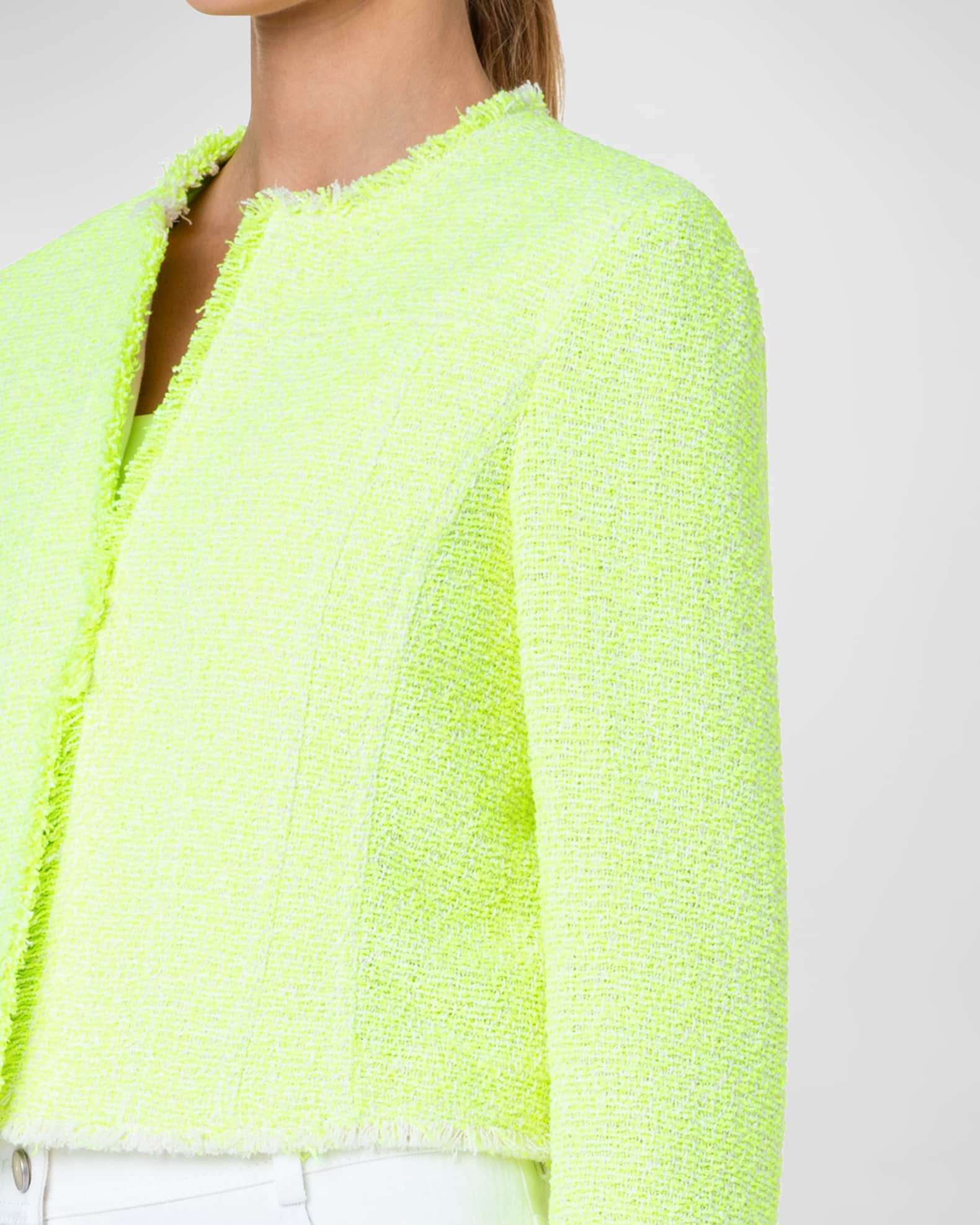 Akris punto Neon Boucle Short Jacket w/ Fringe Trim | Neiman Marcus