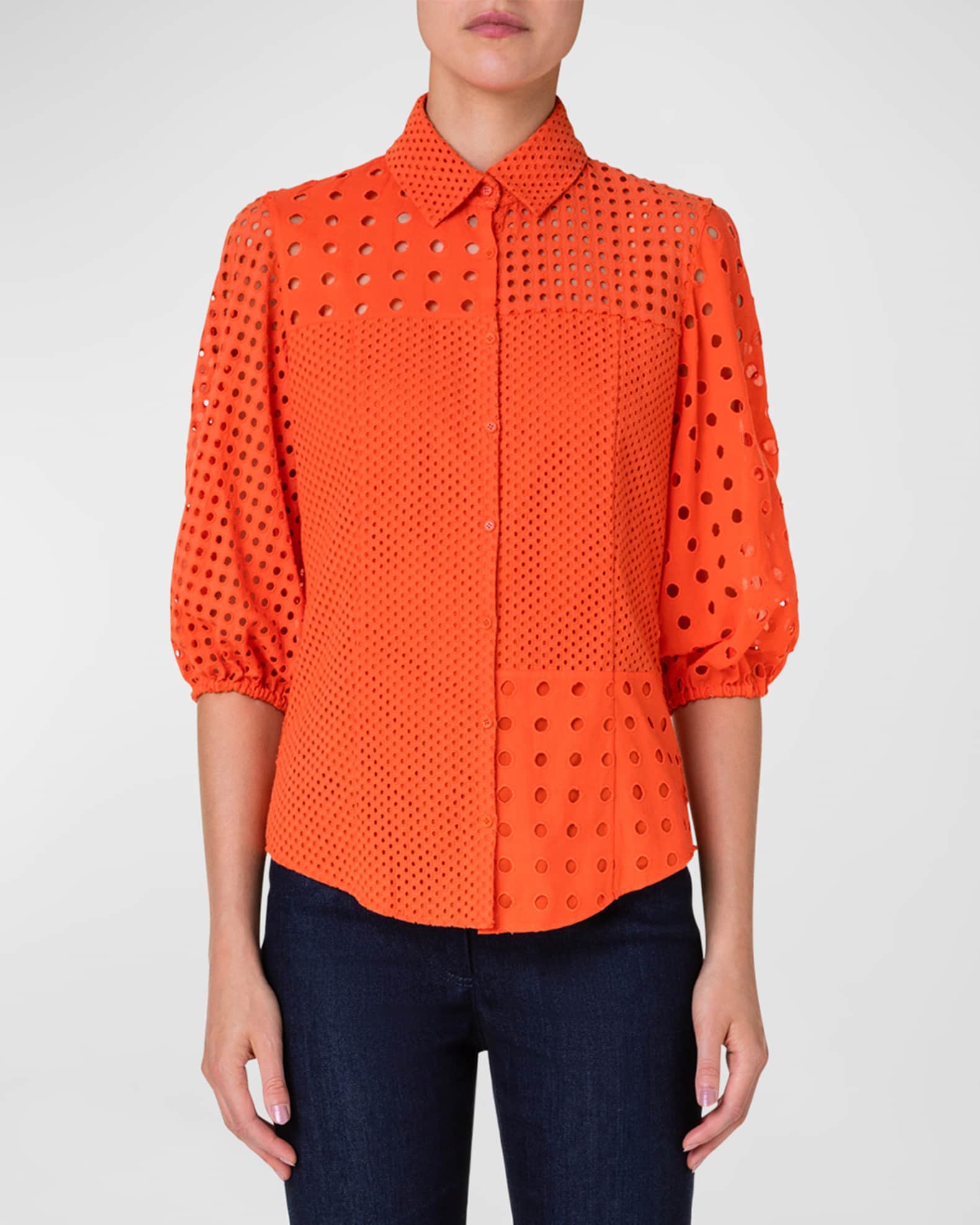 Akris Punto Eyelet Embroidered Button Front Blouse Neiman Marcus