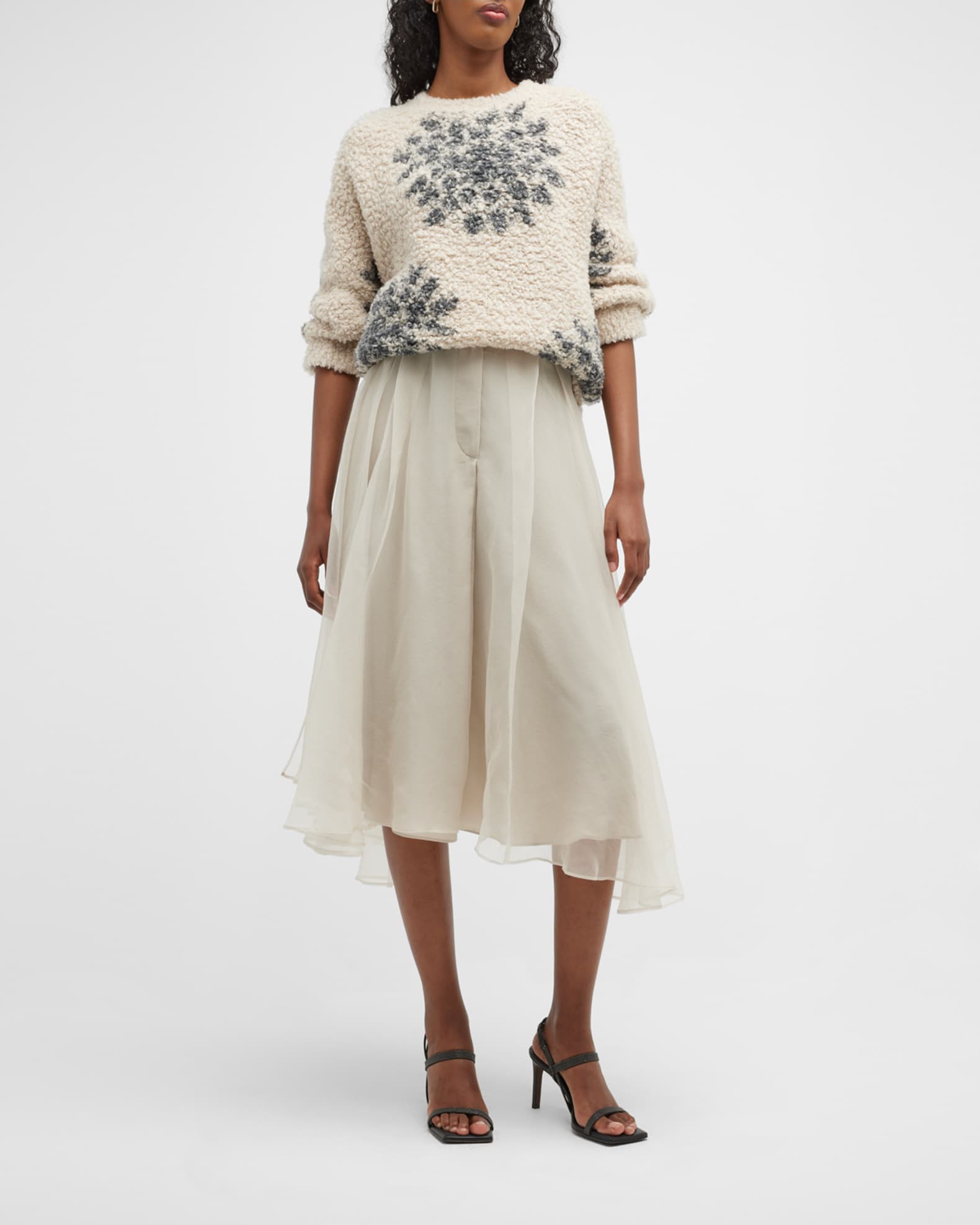 Brunello Cucinelli Snowflake Cashmere Boucle Sweater | Neiman Marcus