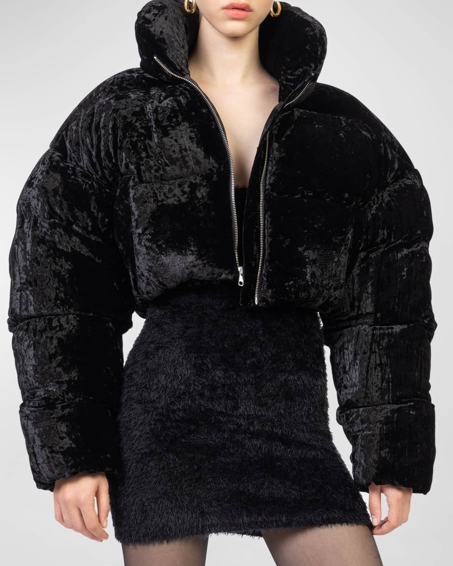 Ronny Kobo Sagen Cropped Velvet Puffer Jacket | Neiman Marcus