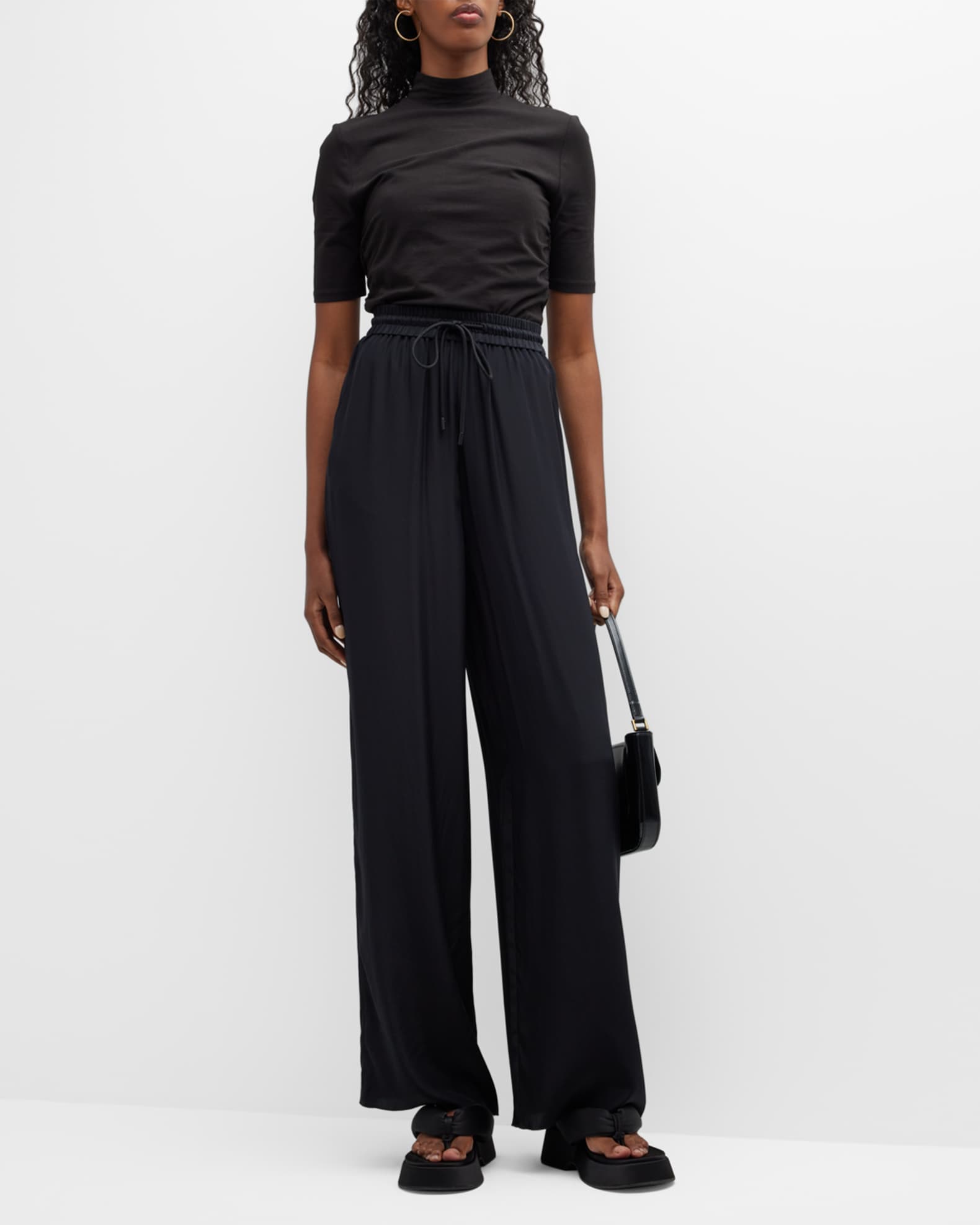 ATM Anthony Thomas Melillo Fluid Wide-Leg Silk Drawstring Pants ...