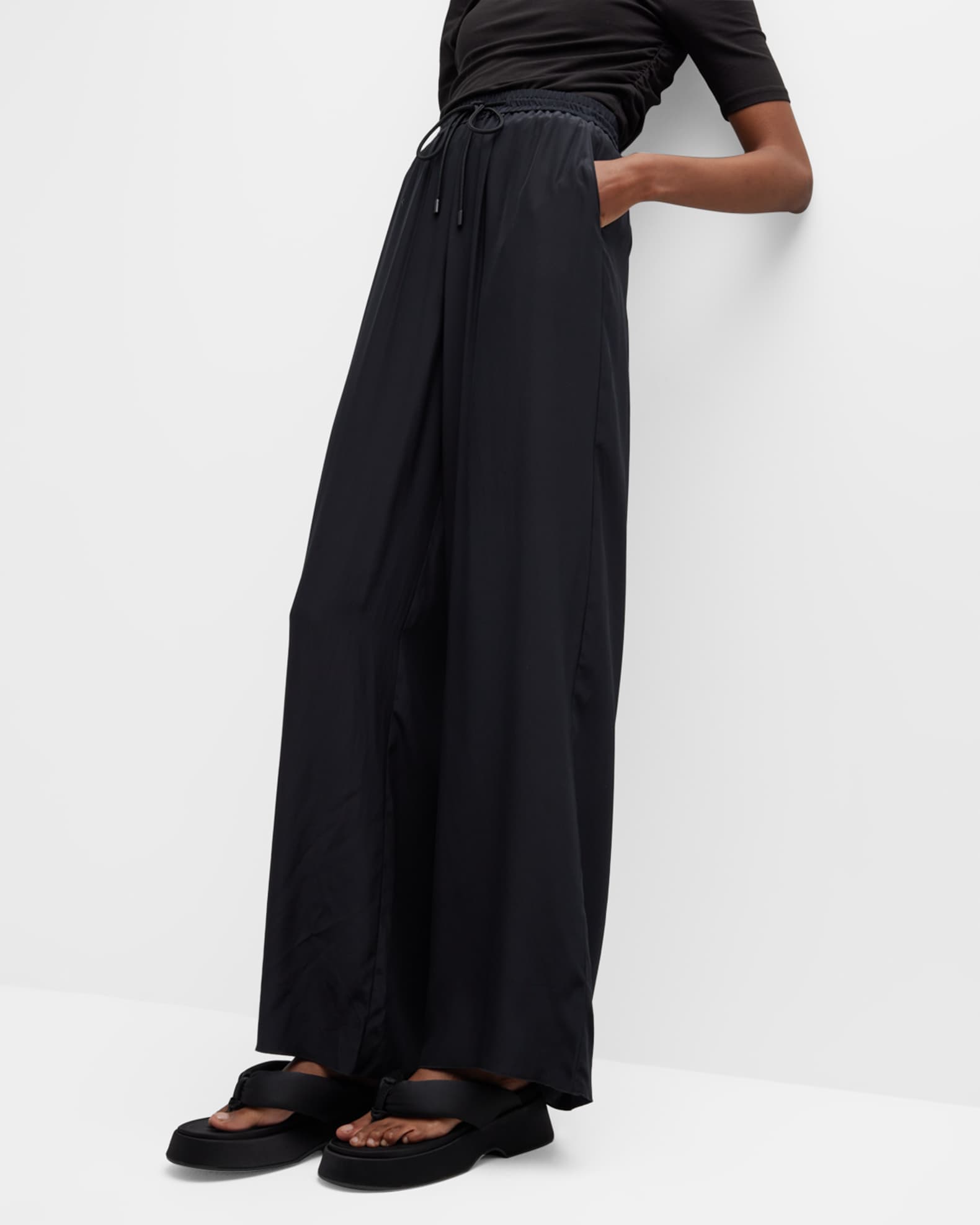 ATM Anthony Thomas Melillo Fluid Wide-Leg Silk Drawstring Pants ...