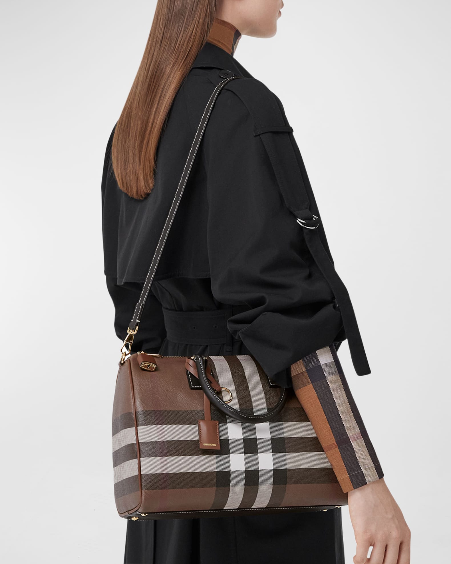 Burberry Check Bowling Leather Top-Handle Bag | Neiman Marcus