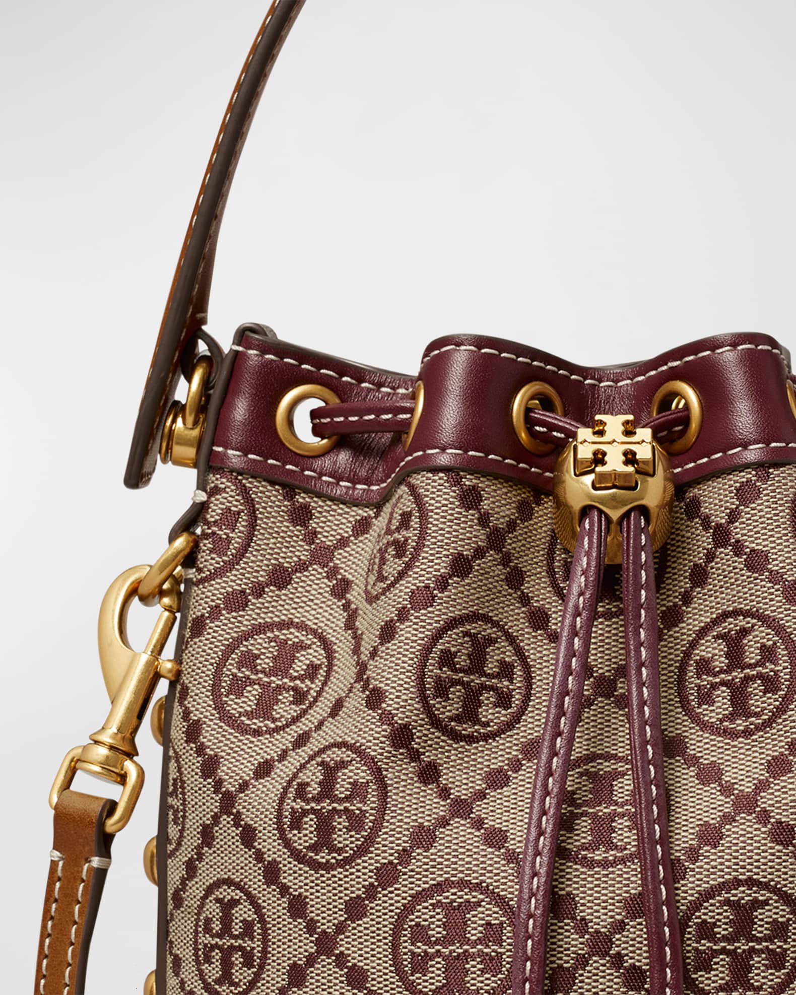 Tory Burch Mini T Monogram Jacquard Studded Bucket Bag | Neiman Marcus