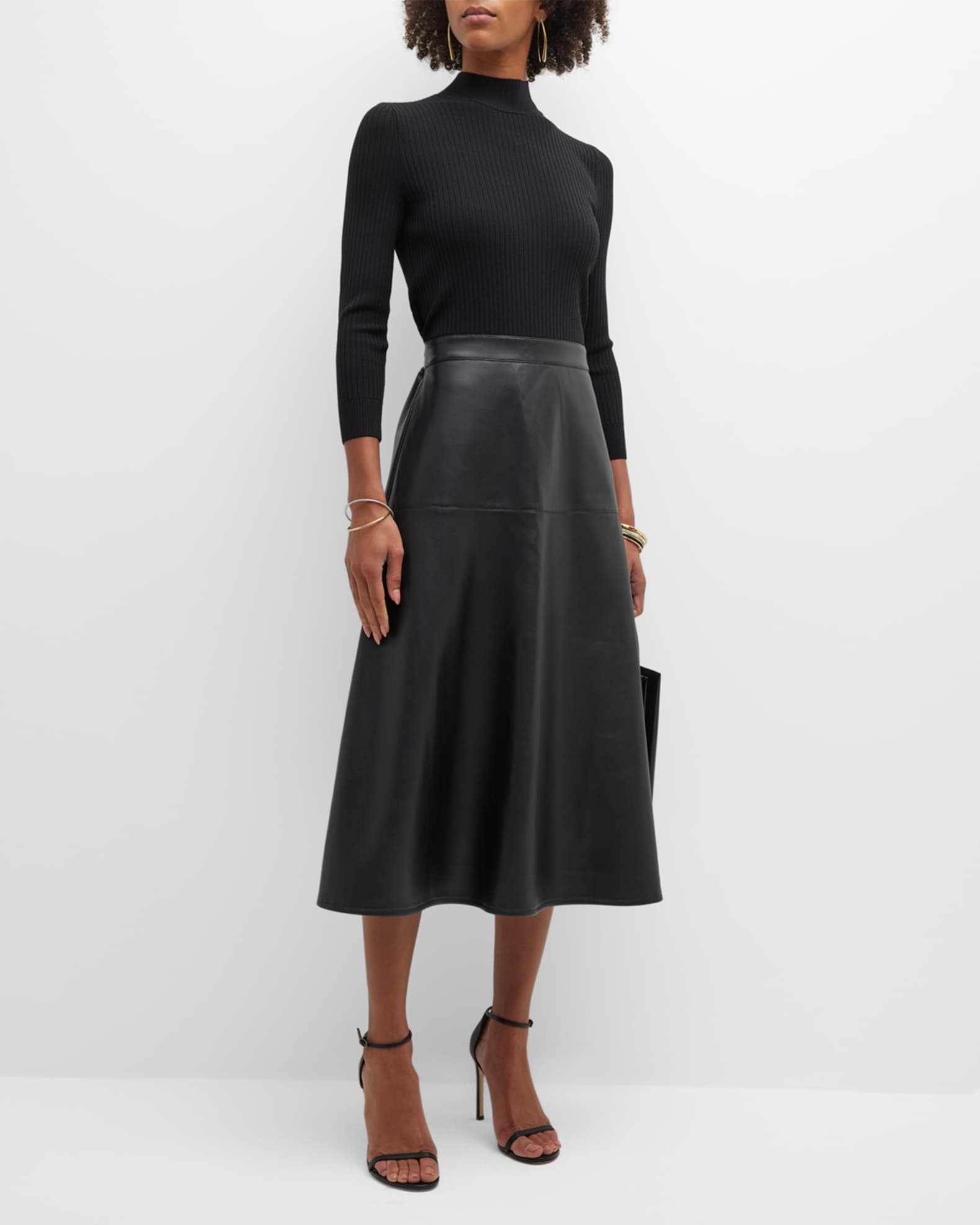 Shoshanna Reade Mixed Media Midi Dress | Neiman Marcus