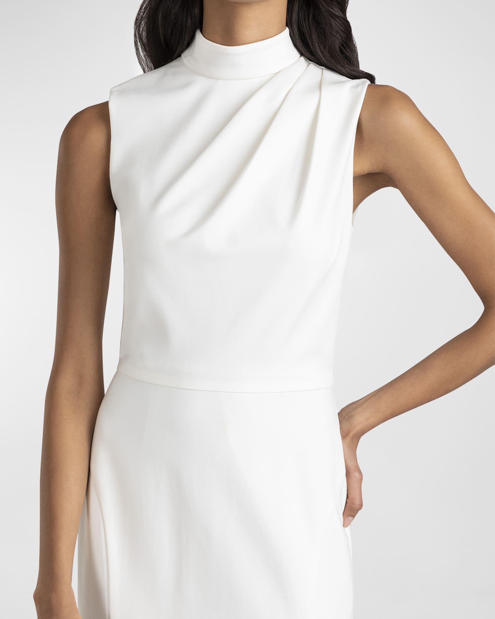 Shoshanna Audrey Pleated Mock-Neck Midi Dress | Neiman Marcus