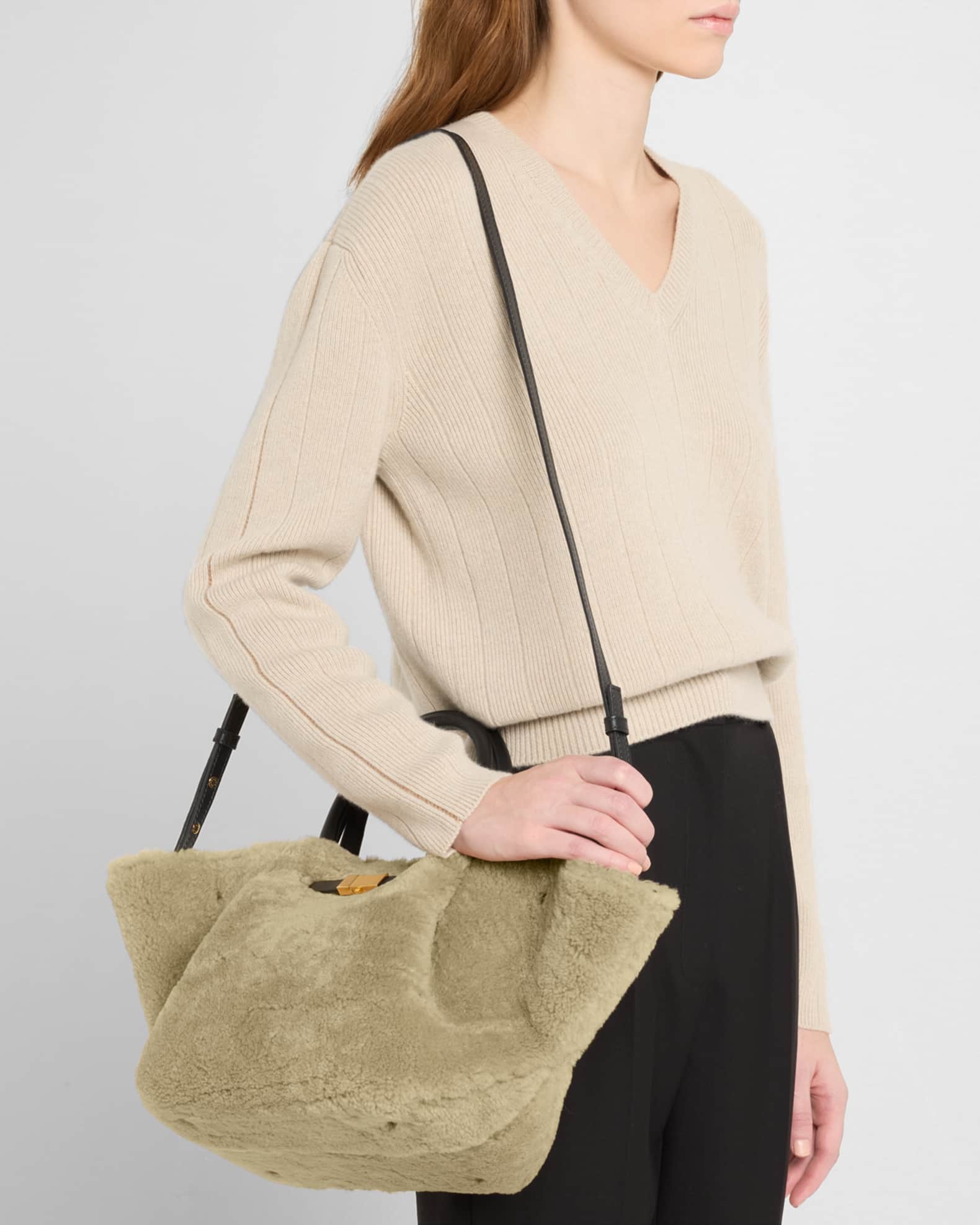 DeMellier The New York Midi Sheep Shearling Top-Handle Bag | Neiman Marcus