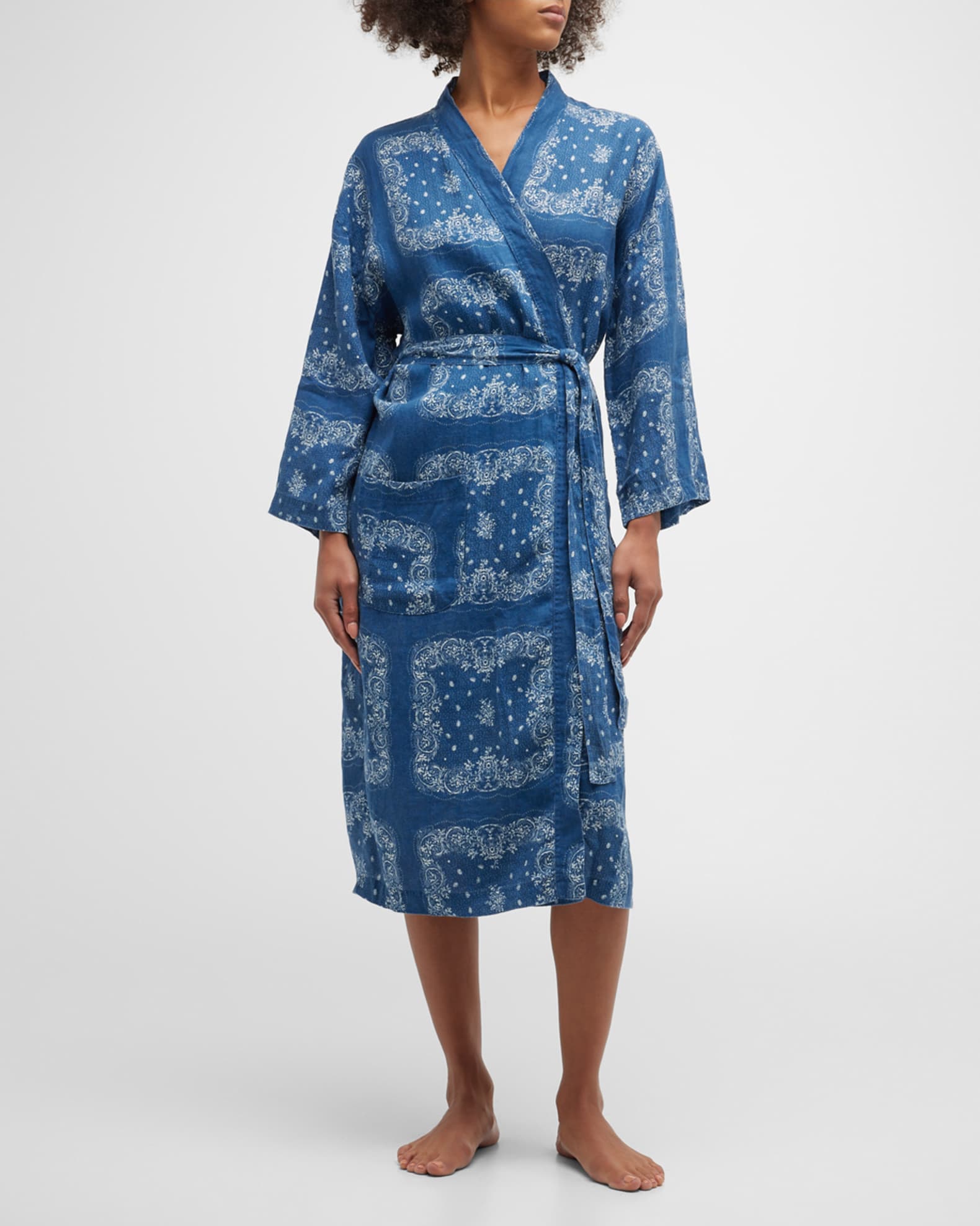 Desmond & Dempsey Bandana-Print Wrap Robe | Neiman Marcus