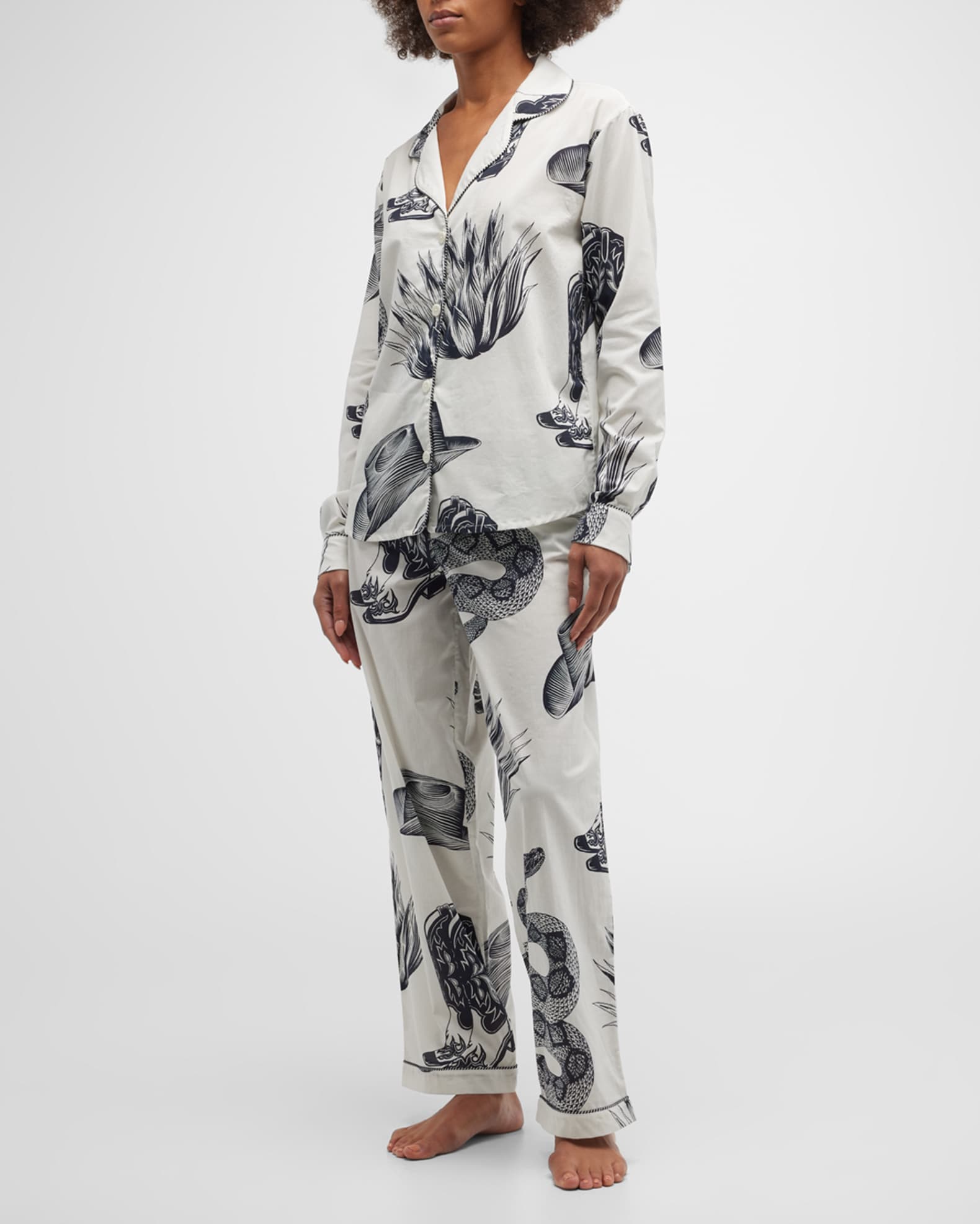 Desmond & Dempsey Wild Icons Printed Cotton Pajama Set | Neiman Marcus