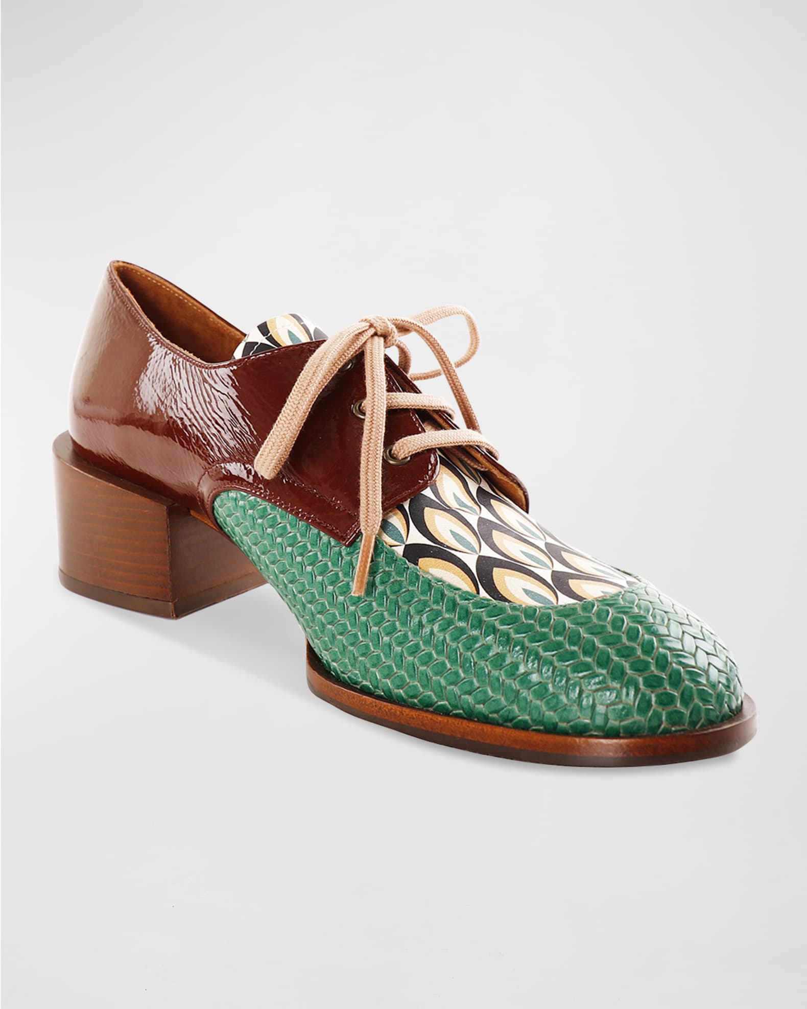 Chie Mihara Sedia Mixed Leather Heeled Loafers | Neiman Marcus