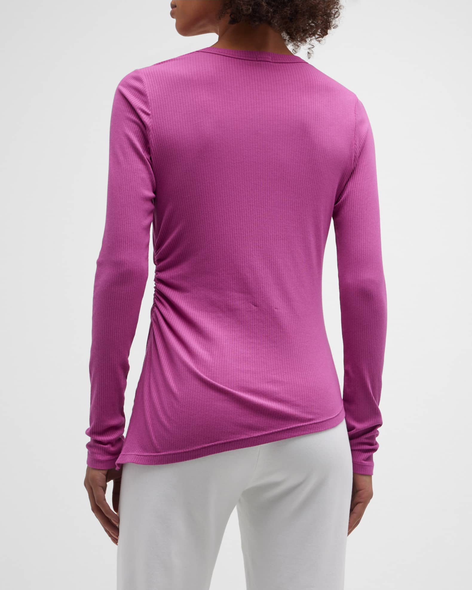 Monrow Needle Rib Long-Sleeve Top With Slit | Neiman Marcus