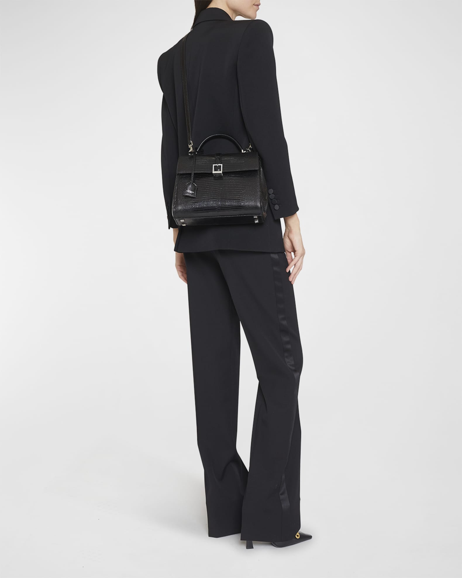 Saint Laurent Le Fermoir Small Top-Handle Bag in Lizard | Neiman Marcus