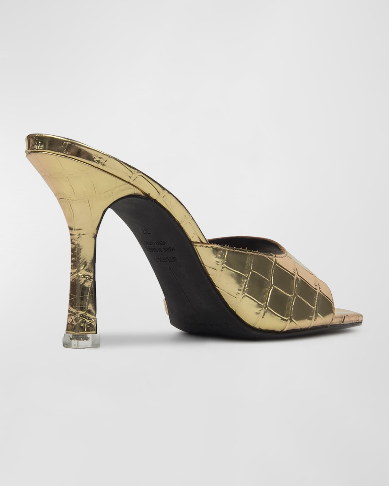 Black Suede Studio Celine Metallic Croco Mule Sandals | Neiman Marcus