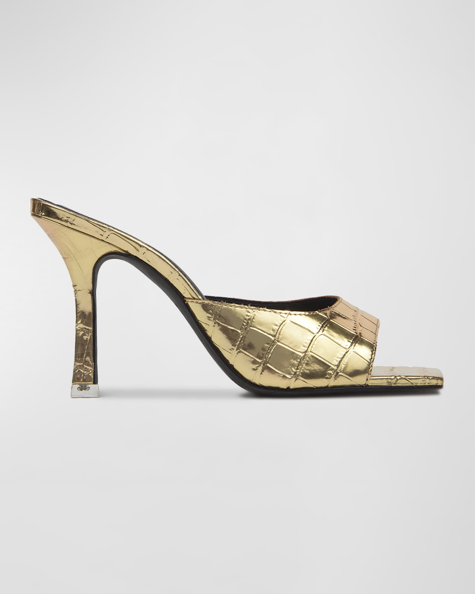 Black Suede Studio Celine Metallic Croco Mule Sandals | Neiman Marcus