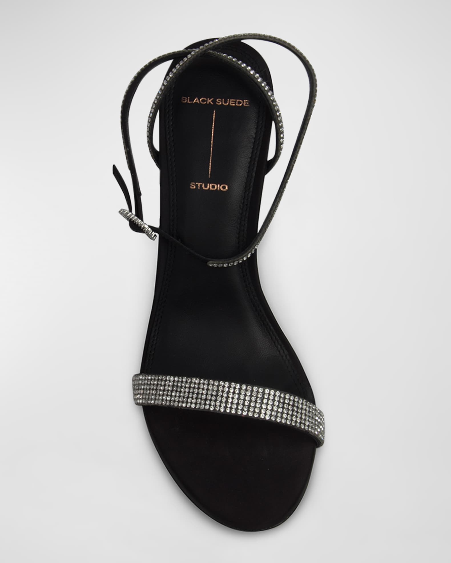 Black Suede Studio Lexi Rhinestone Ankle-Strap Sandals | Neiman Marcus