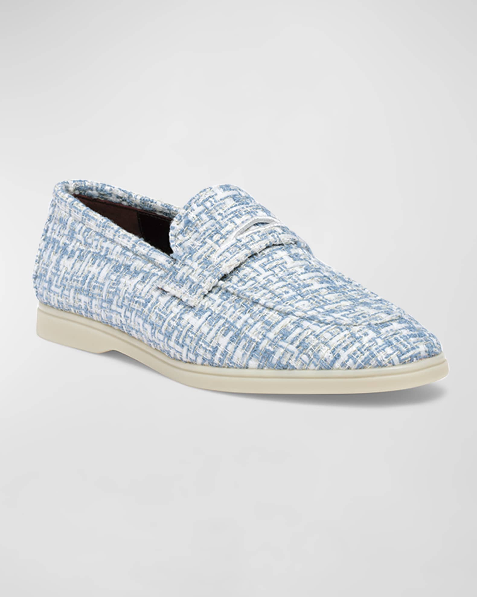 Bougeotte Tweed Casual Penny Loafers | Neiman Marcus