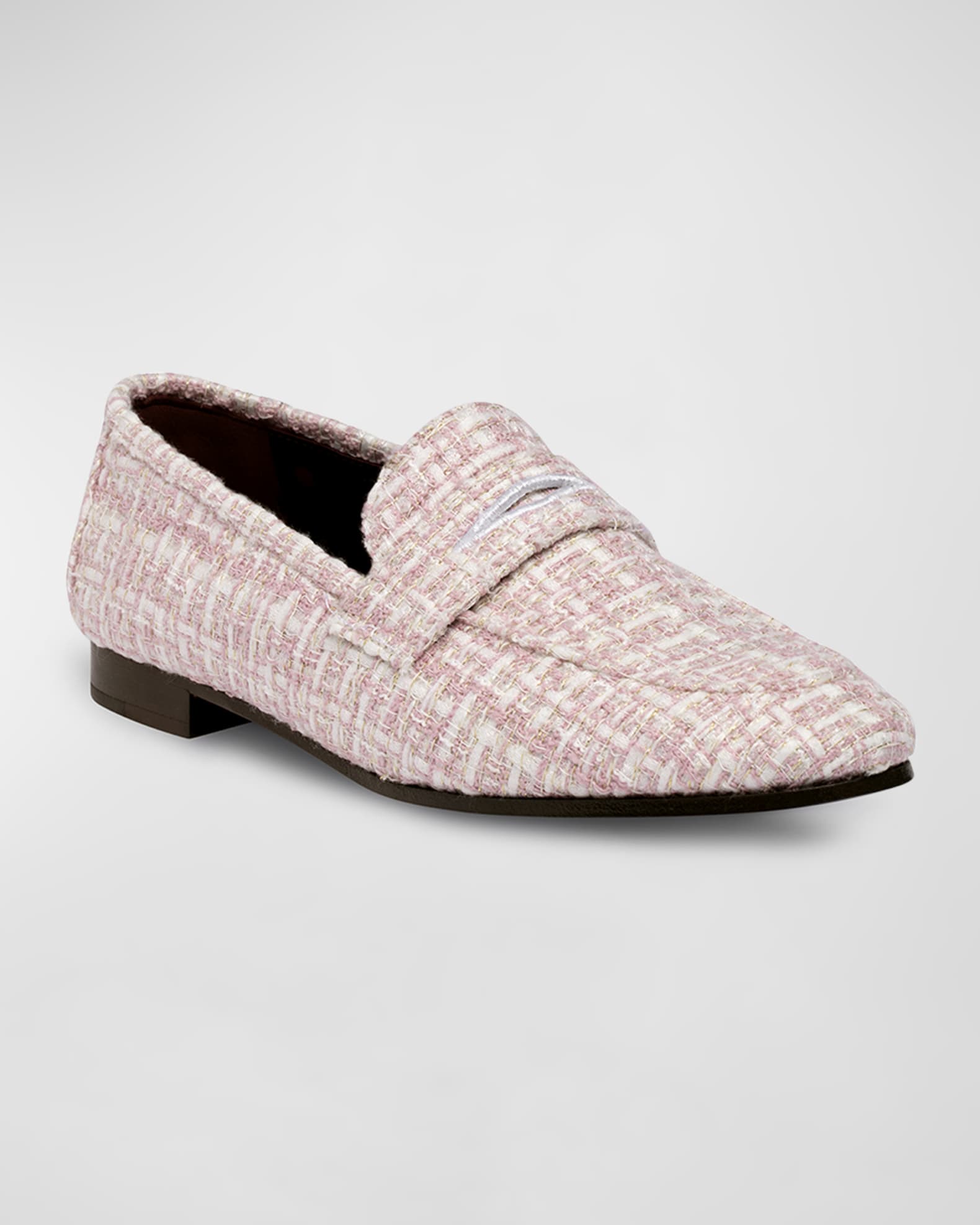 Bougeotte Tweed Flat Penny Loafers | Neiman Marcus