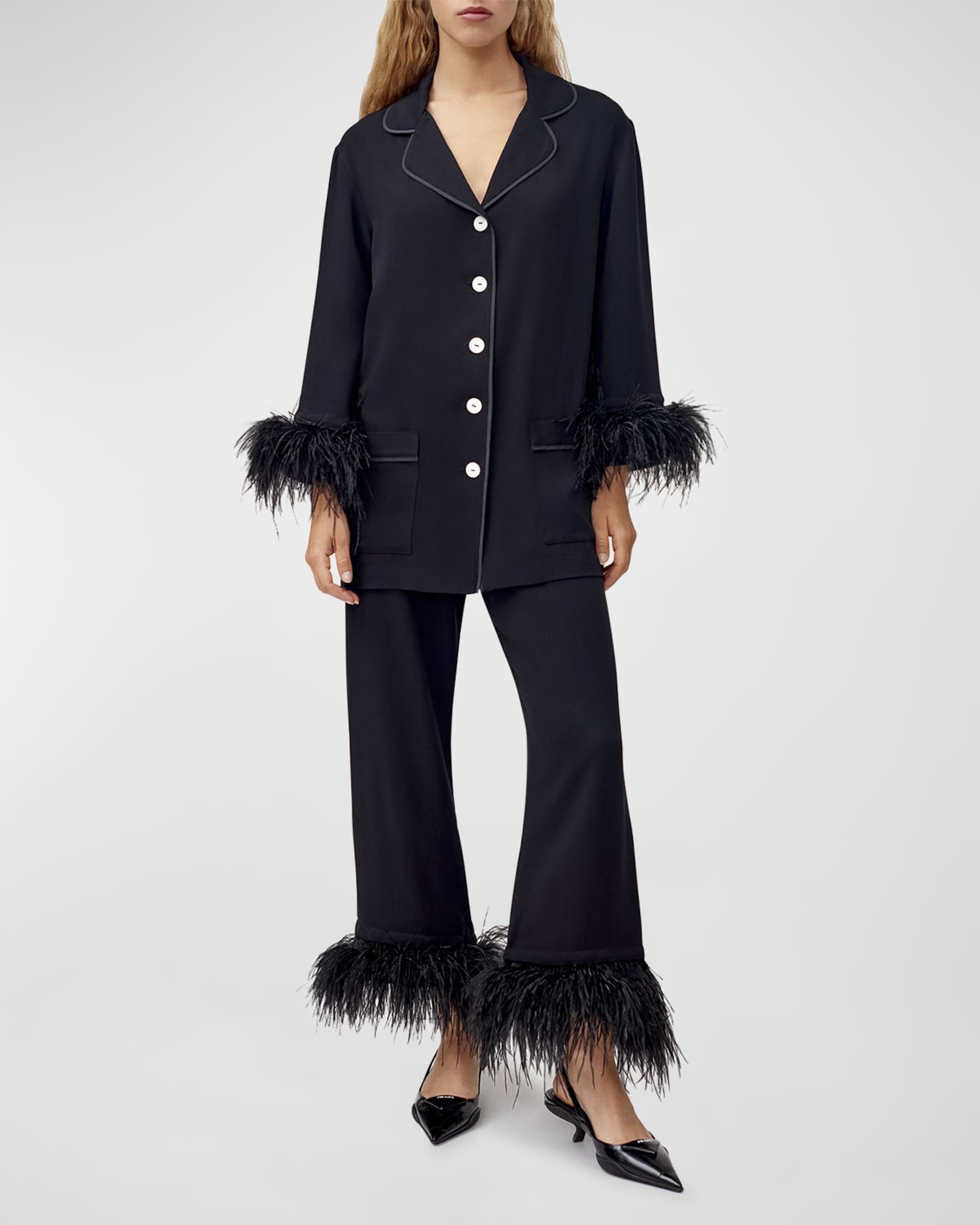 Sleeper Feather-Trim Party Pajama Set | Neiman Marcus