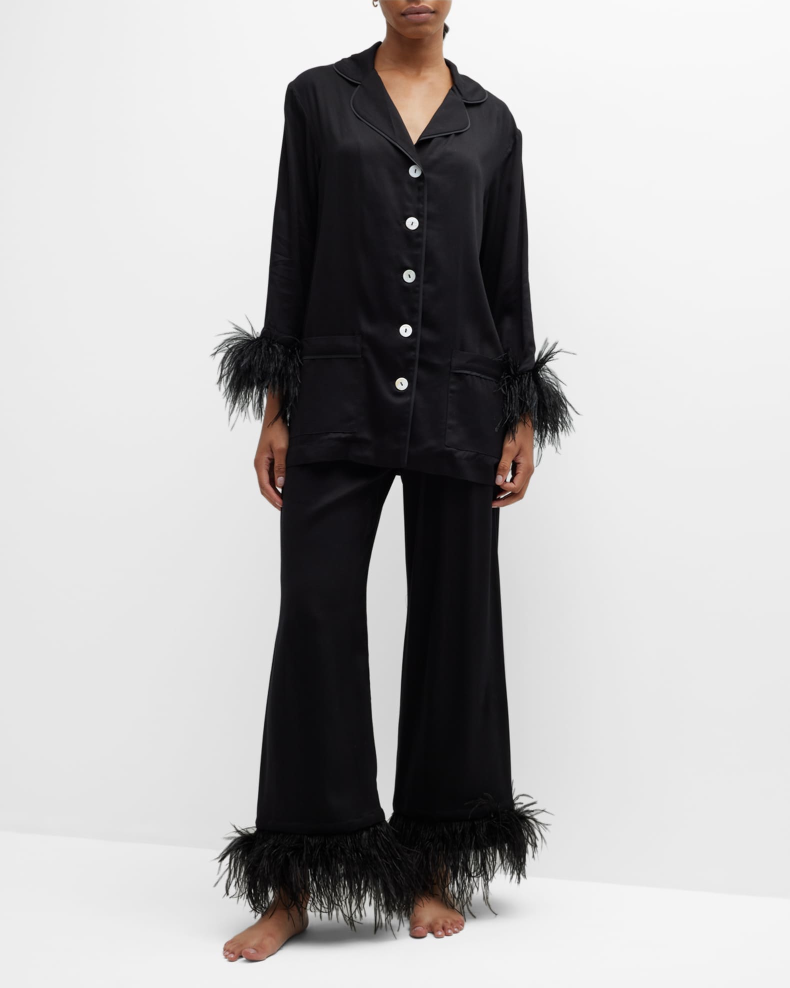 Sleeper Feather-Trim Party Pajama Set | Neiman Marcus